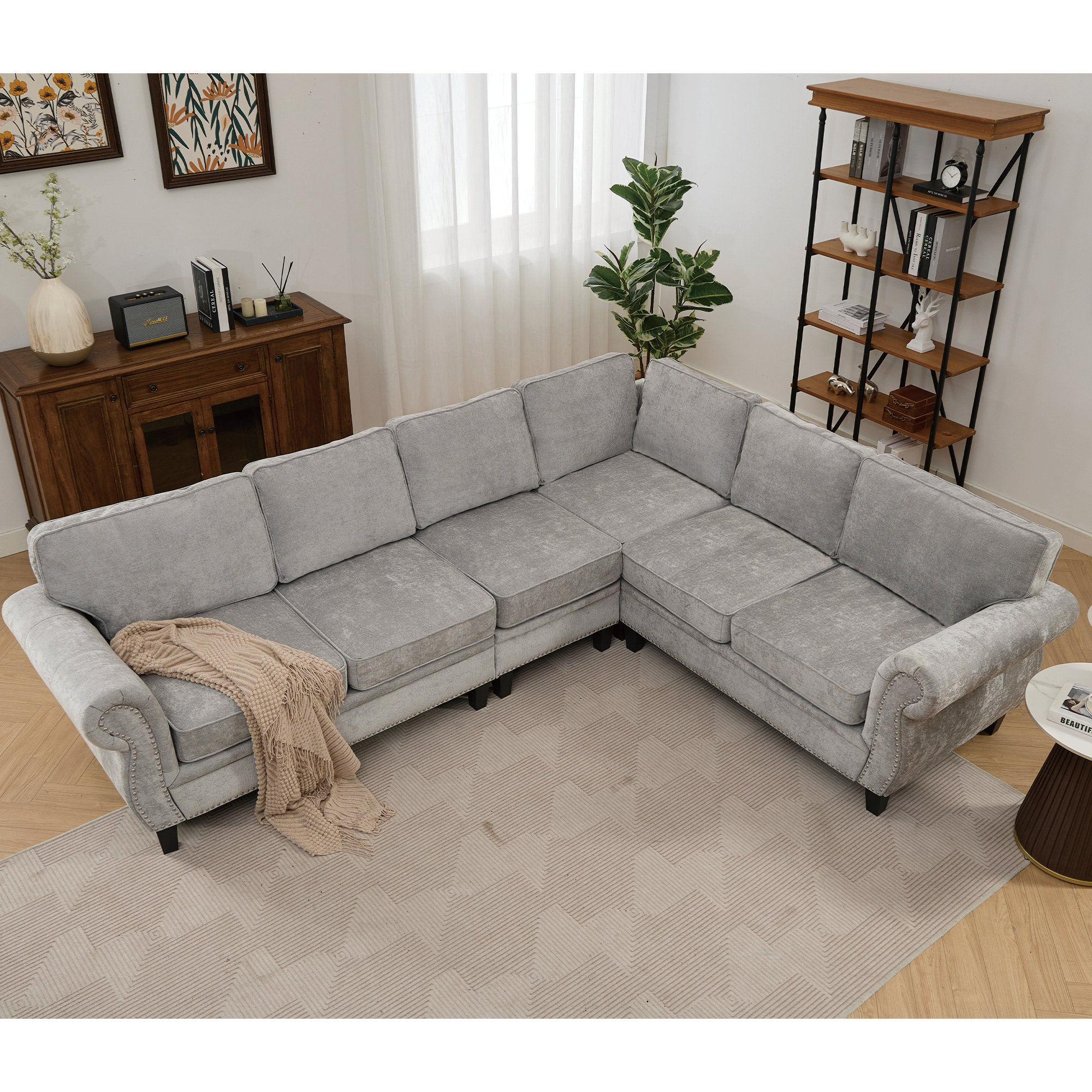 Lark Manor 109.5" Modular Sectional Sofa , Rivets Decorated & Rolled ...