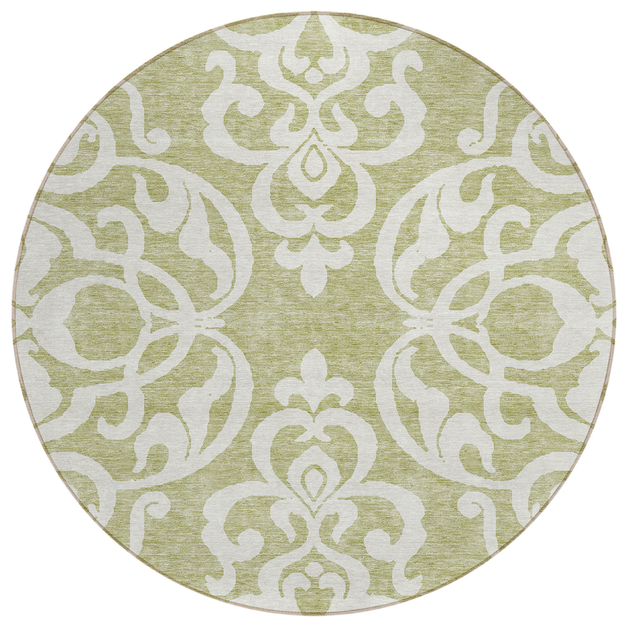 HomeRoots 8' Sage Round Damask Washable Indoor Outdoor Area Rug | Wayfair