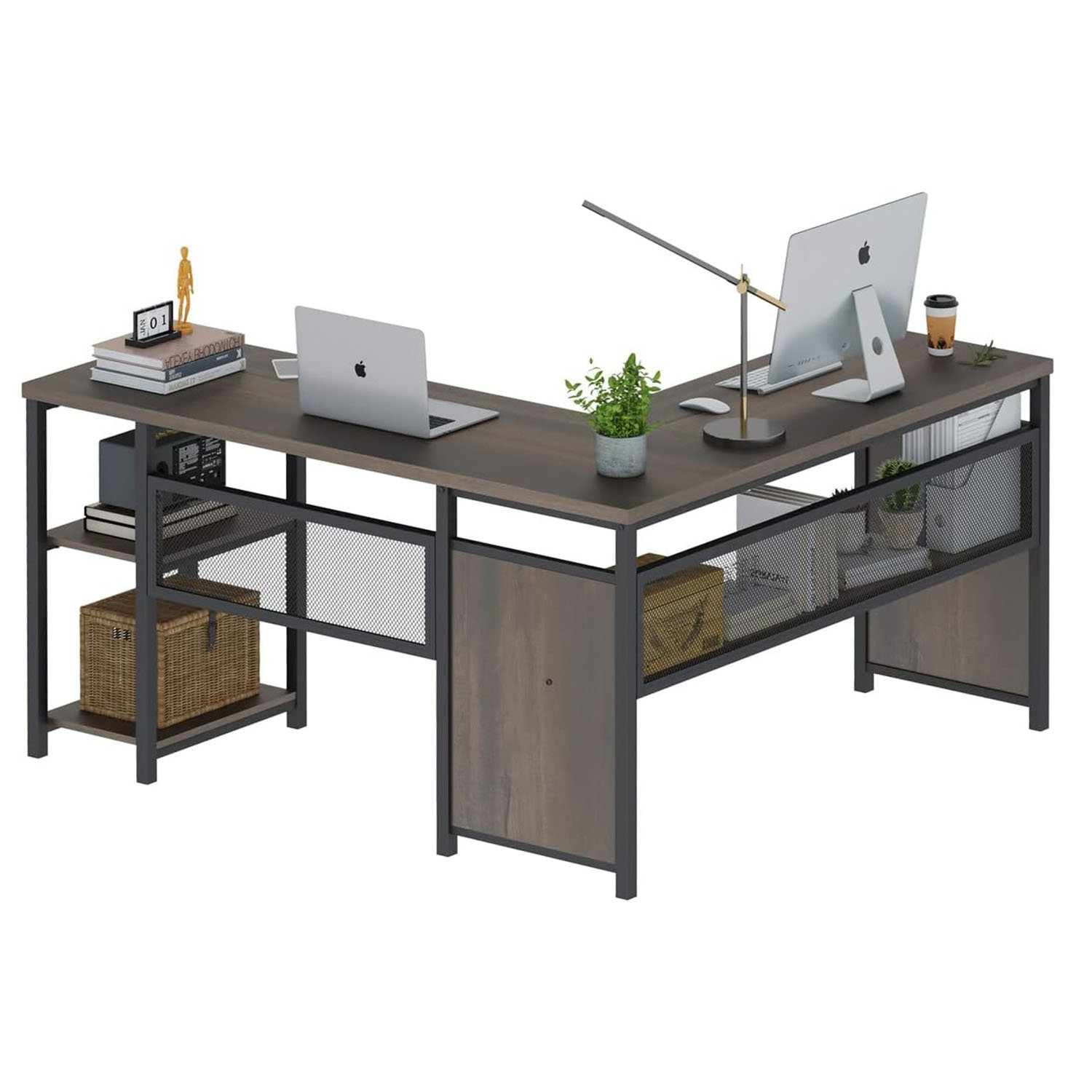 17 Stories L Shaped Desk, Industrial Reversible Home Office Computer ...