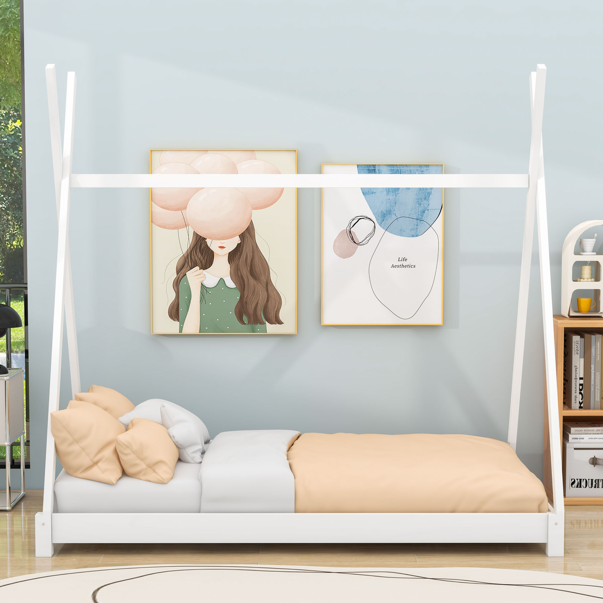 Redwood Rover Twin Wood Platform Bed With X-Shaped Safety Railings ...