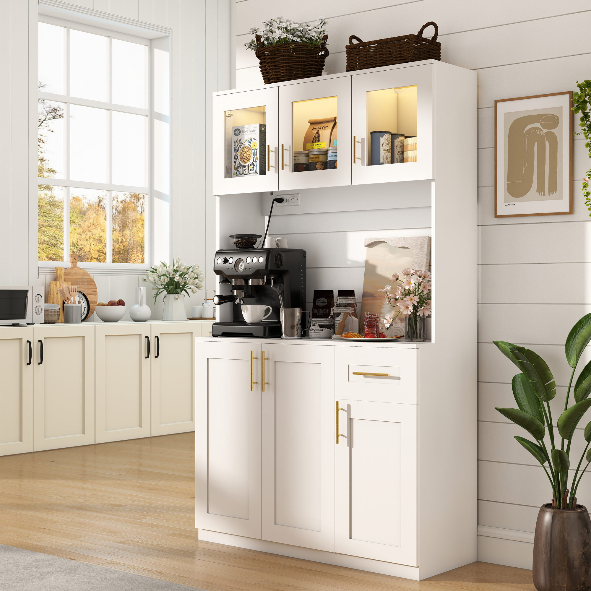 Latitude Run® Tall Kitchen Pantry Cabinet With Hutch: 71" Kitchen ...