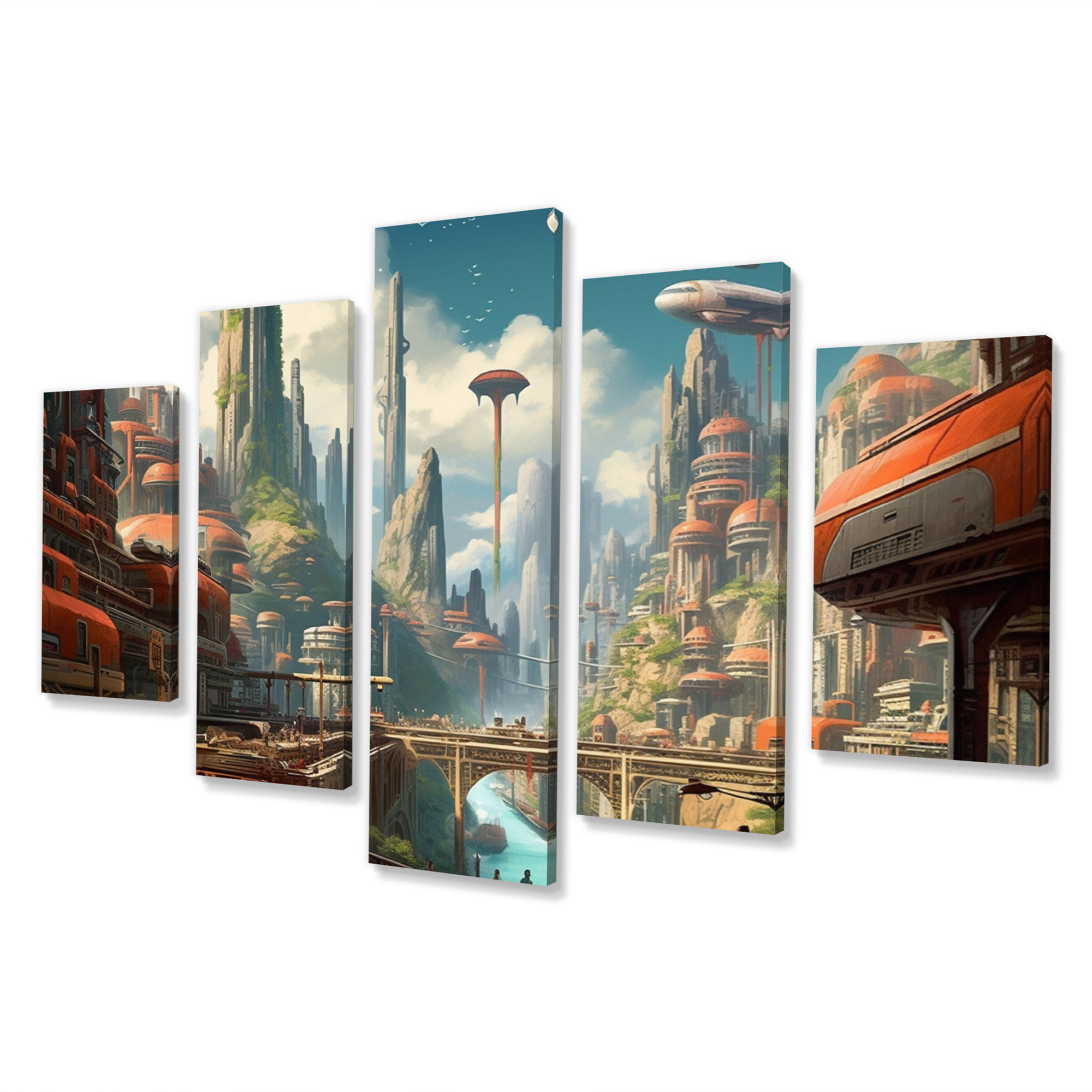 Design Art Sci Fi Odyssey City I - Fantasy Wall Art Print - 5 Panels ...