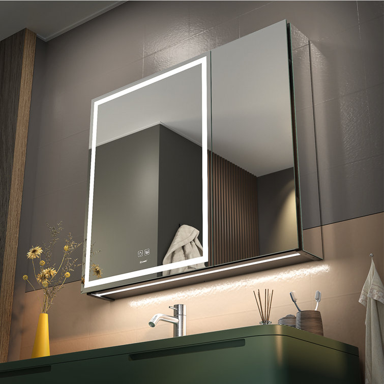 Ebern Designs LED Bathroom Medicine Mirror Cabinet, Defog, Dimmable, 3 ...