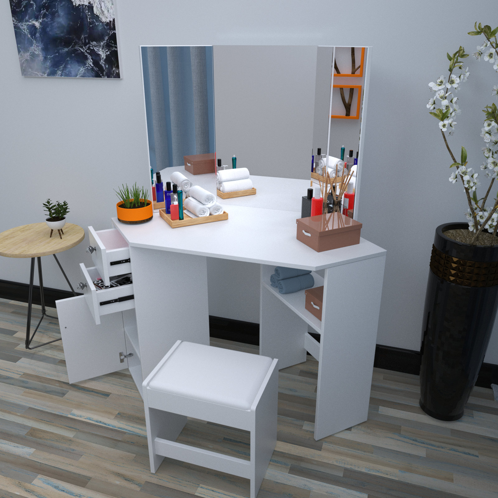 Ebern Designs Averylynn Vanity Set with Stool and Mirror - Wayfair Canada