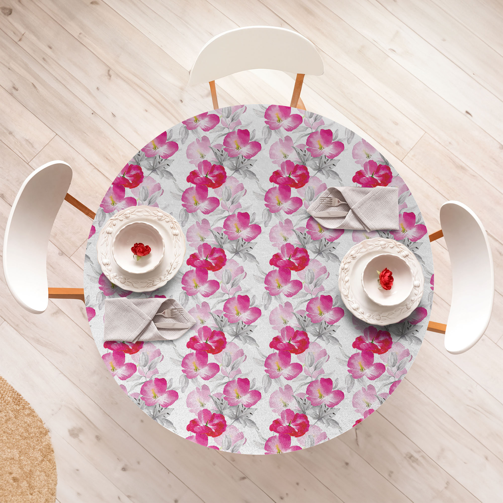 East Urban Home Flower Fitted Round TableclotHot Pink and White 82523 ...