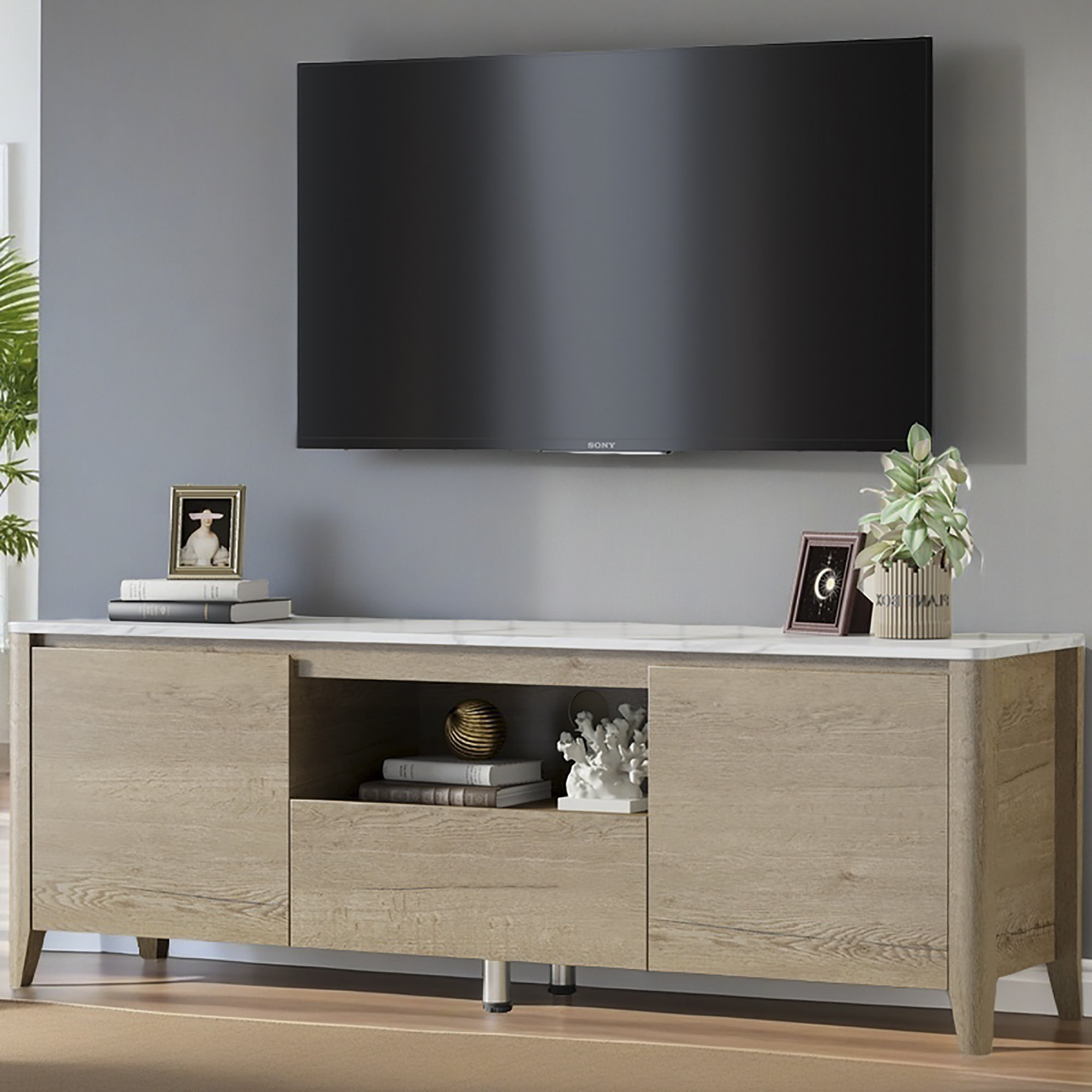 Ivy Bronx 58 Inches Modern TV Stand With LED Lights Entertainment Center TV Cabinet With Storage ...