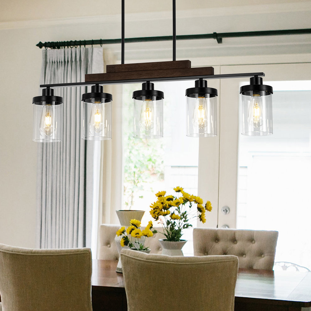 17 Stories 5 - Light Glass Shade Wood Accents Kitchen Island Chandelier ...