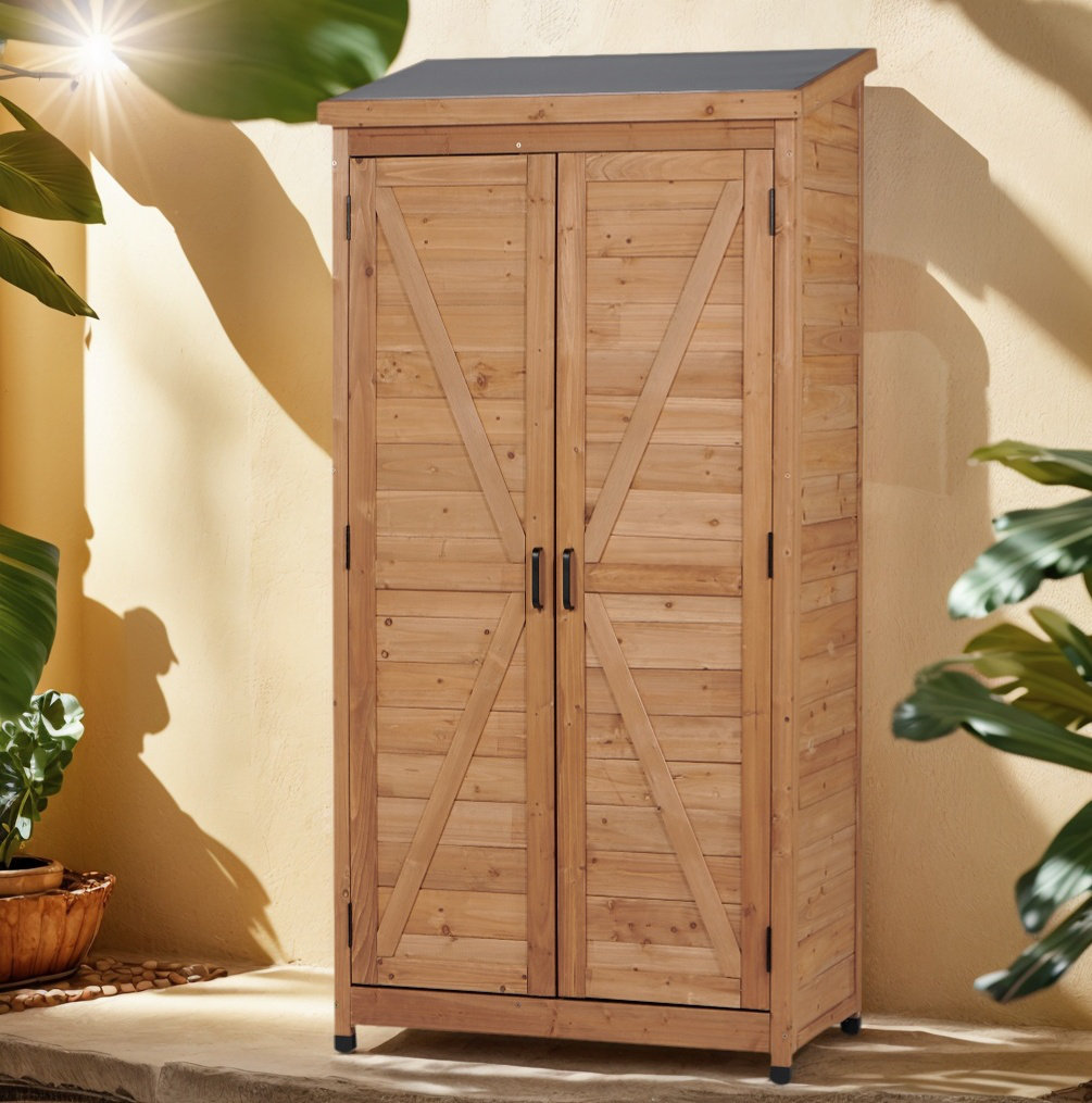 Ophelia & Co. Outdoor Wooden Storage Shed with Metal Top Tall Vertical ...