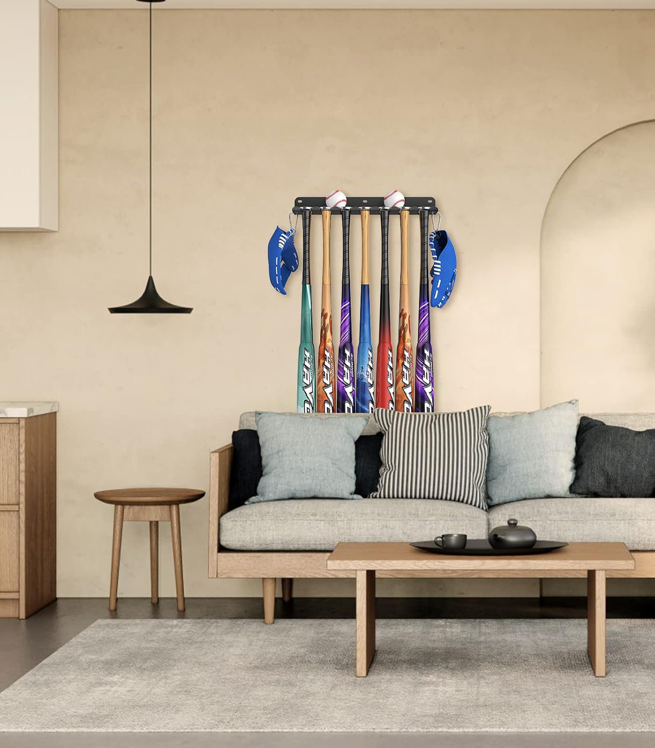 Rebrilliant Wall Mount Baseball Bat Holder, 8 Prongs Heavy Duty Metal ...