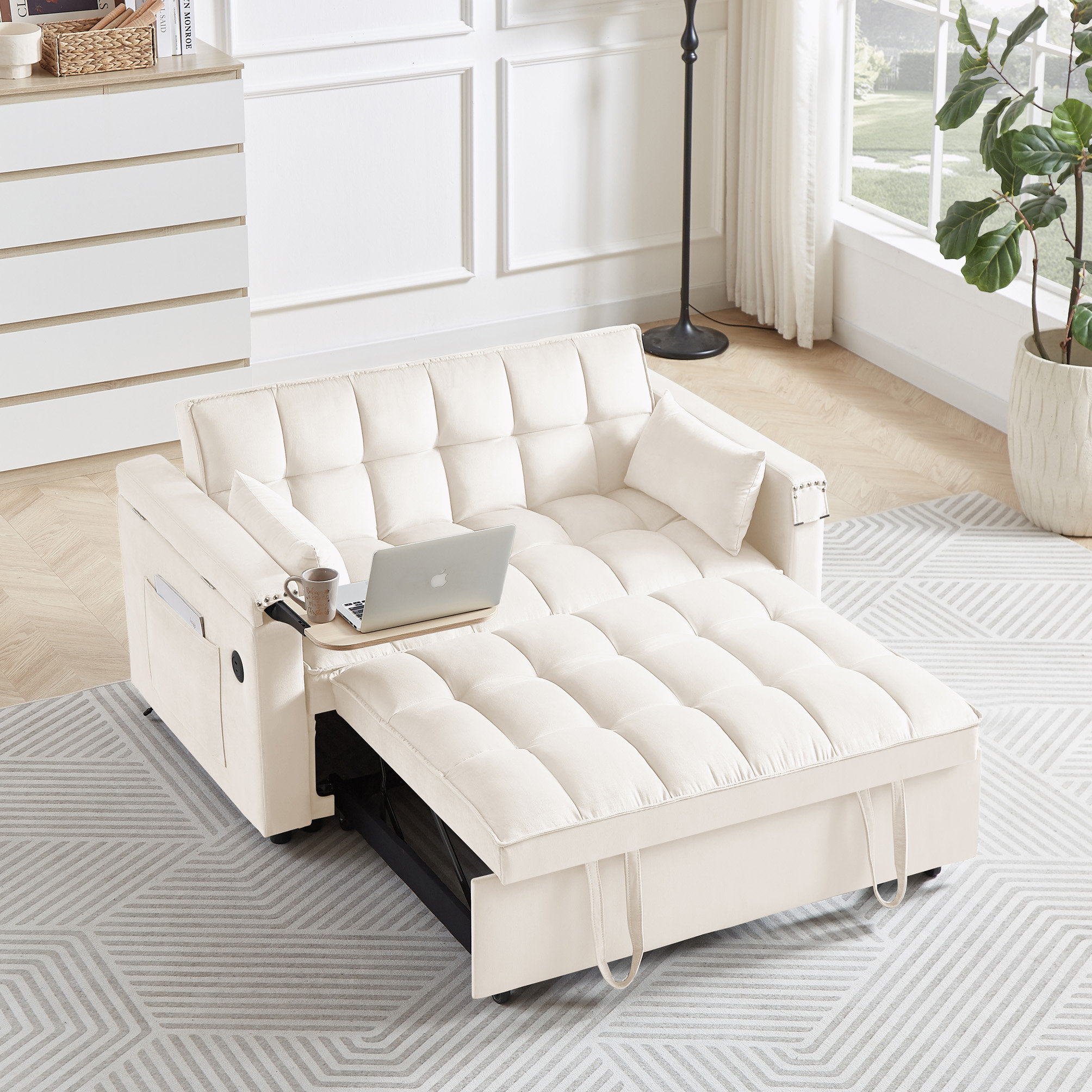 Latitude Run® Convertible Sofa Bed, 3-in-1 Multi-Functional Velvet Sleeper Couch Pull-Out Bed ...