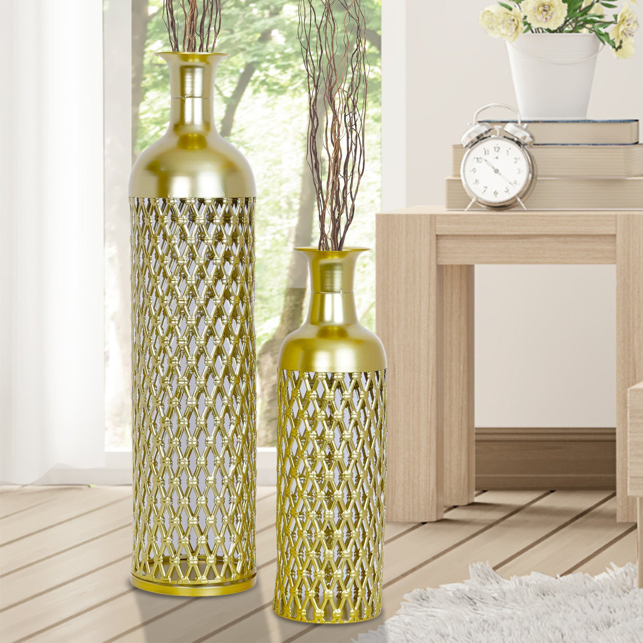 Mercer41 Maylena 2 Piece Metal Gold Vase Set, Floor Vase for Home Decor ...