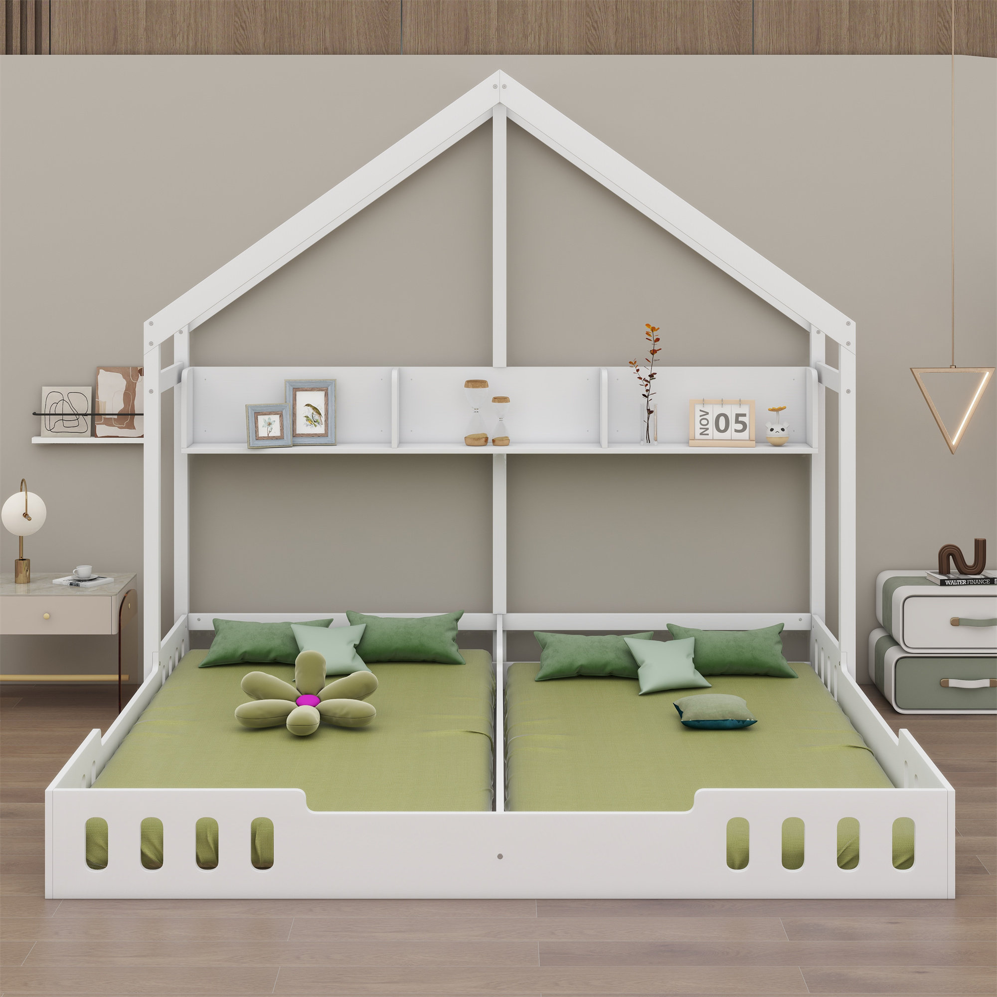 Harper Orchard Lit plateforme simple en bois, deux lits partagés avec ...