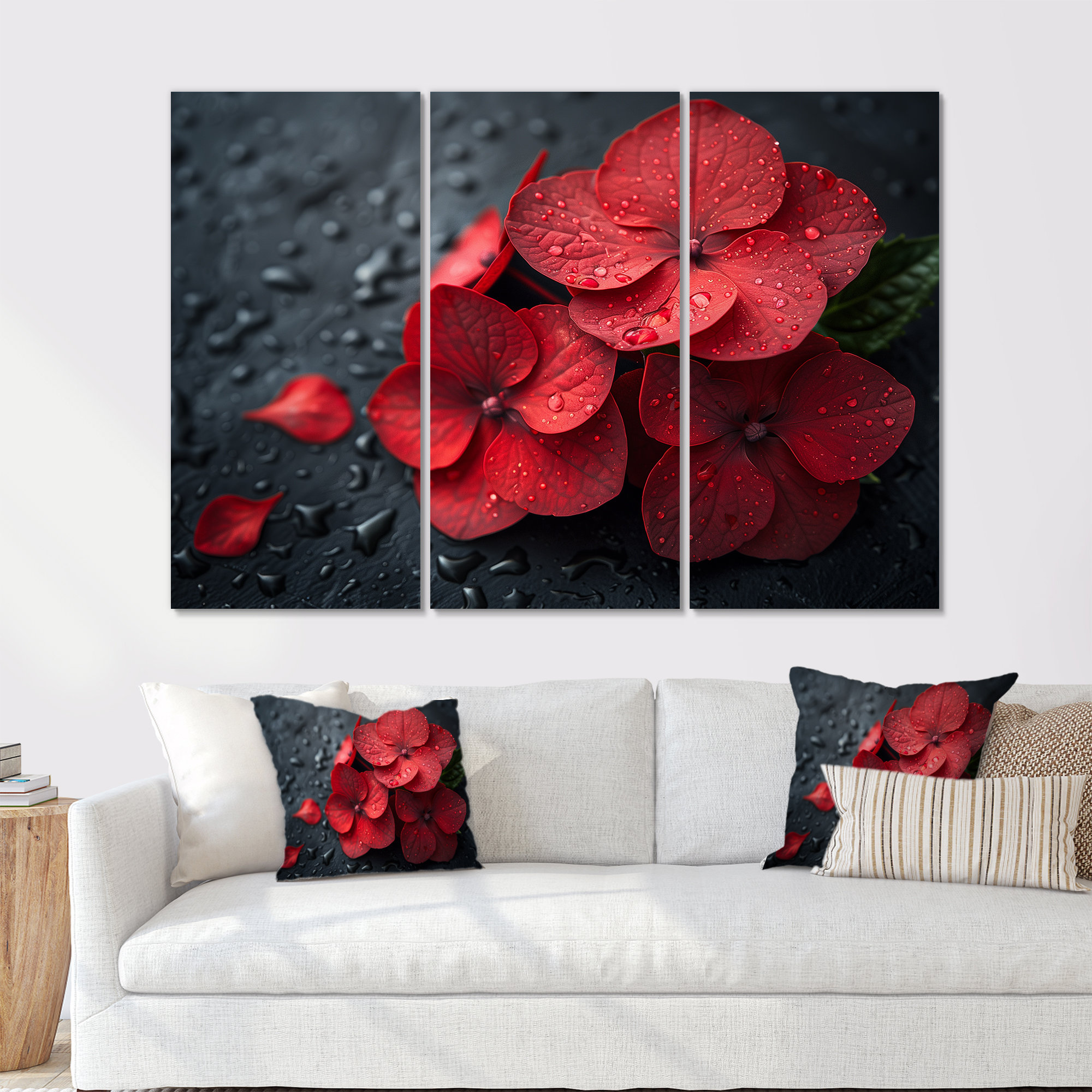 Design Art Romantic Rendezvous Red Black Hydrangea I - Hydrangea Wall Art Living Room Set | Wayfair