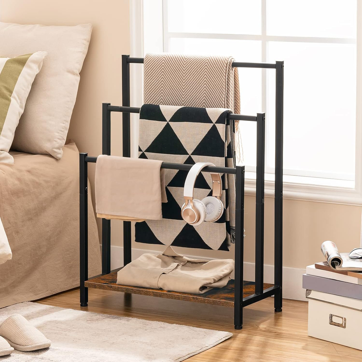 17 Stories Free Standing Towel Rack, 3 Tier Blanket Rack, Blanket ...
