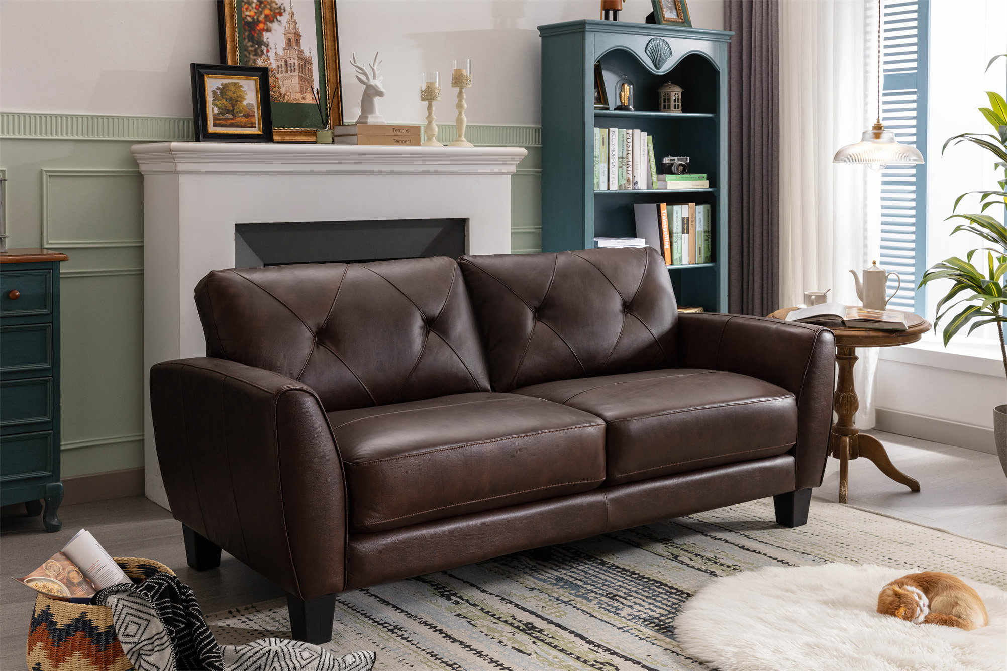 Lark Manor™ 82" Genuine Leather Match Two-Over-Two Sofa Living Room ...