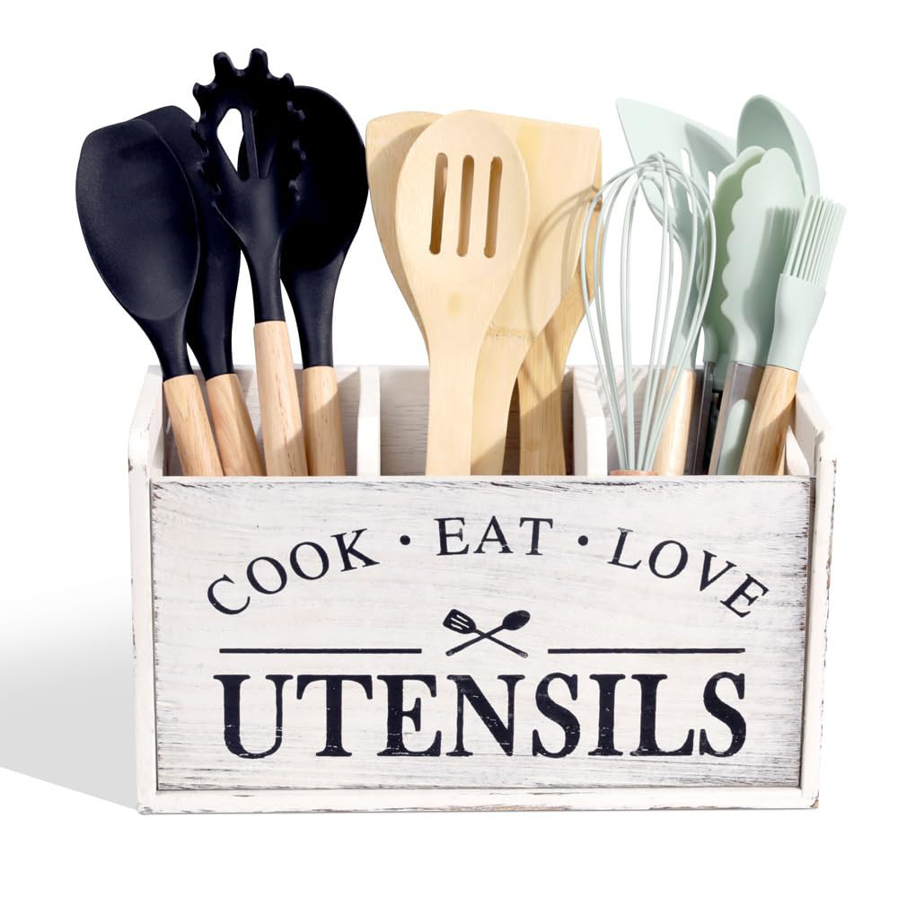 Rosalind Wheeler Wood Rectangle Utensil Crock | Wayfair