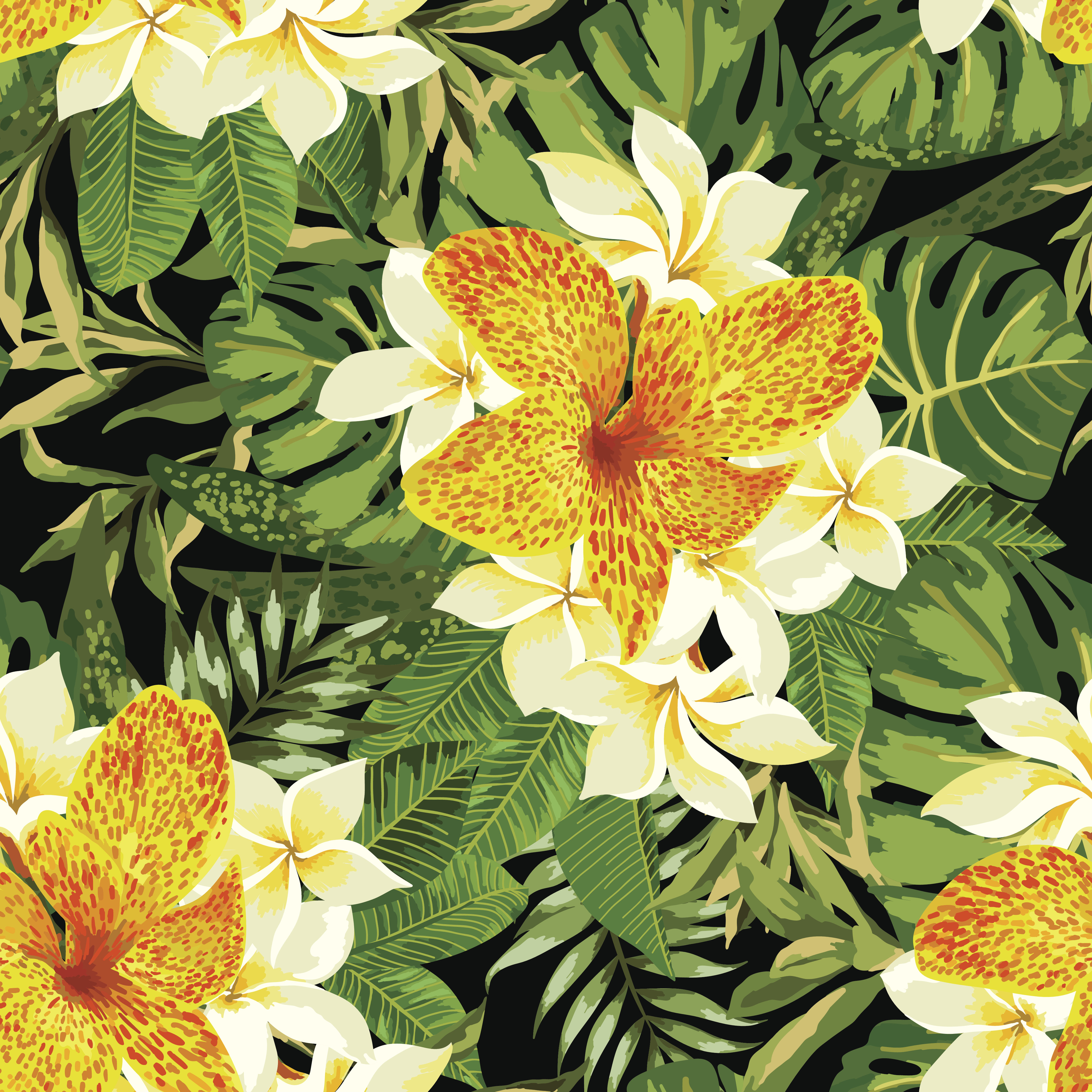 17 Stories Mahdi Seamless Exotic Frangipani Pattern - Wrapped Canvas ...