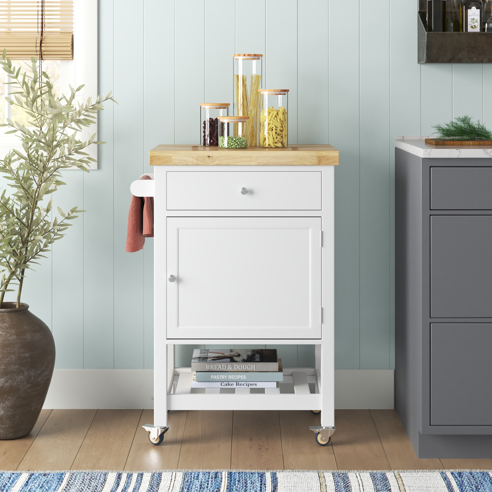 Sand & Stable™ Aidric Kitchen Island with Butcher Block Top and Locking ...