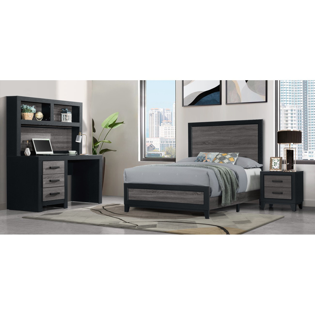 Ebern Designs SOLUTO GREY AND BLACK TWIN BED | Wayfair