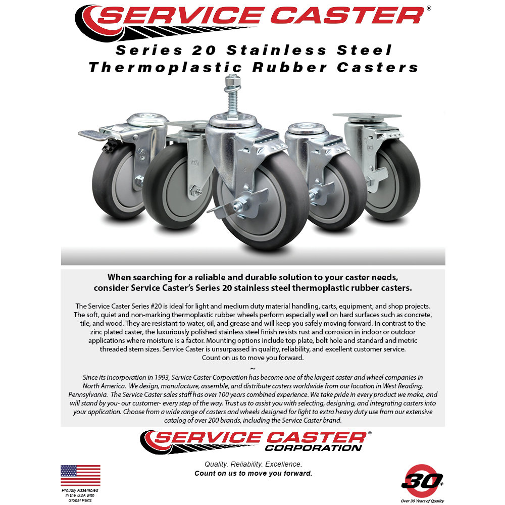 Service Caster 4 Inch SS Thermoplastic Rubber Wheel Swivel ½ Inch ...