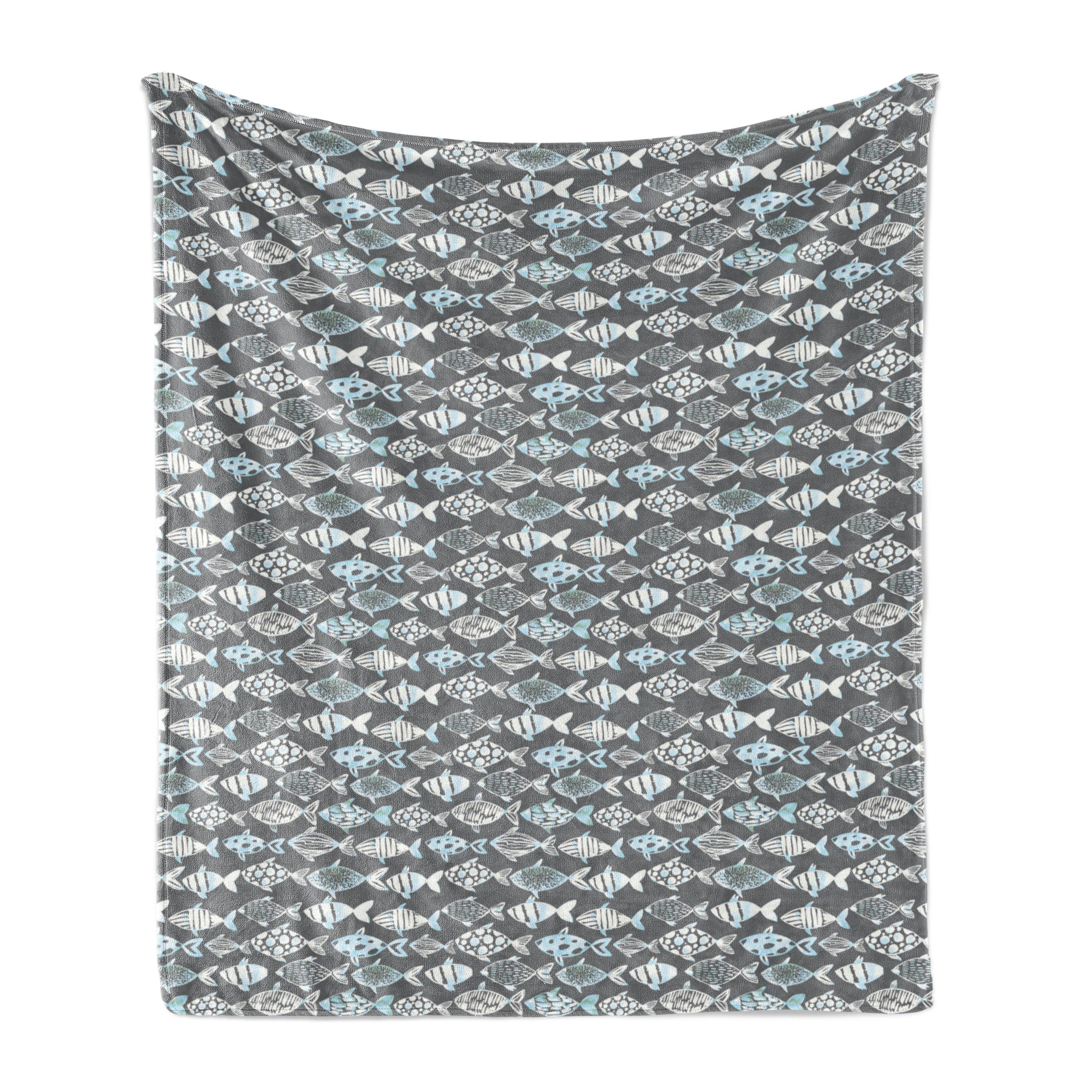 Ambesonne Fish Fleece Throw Blanket Abstract Fishing Theme Pale Blue ...