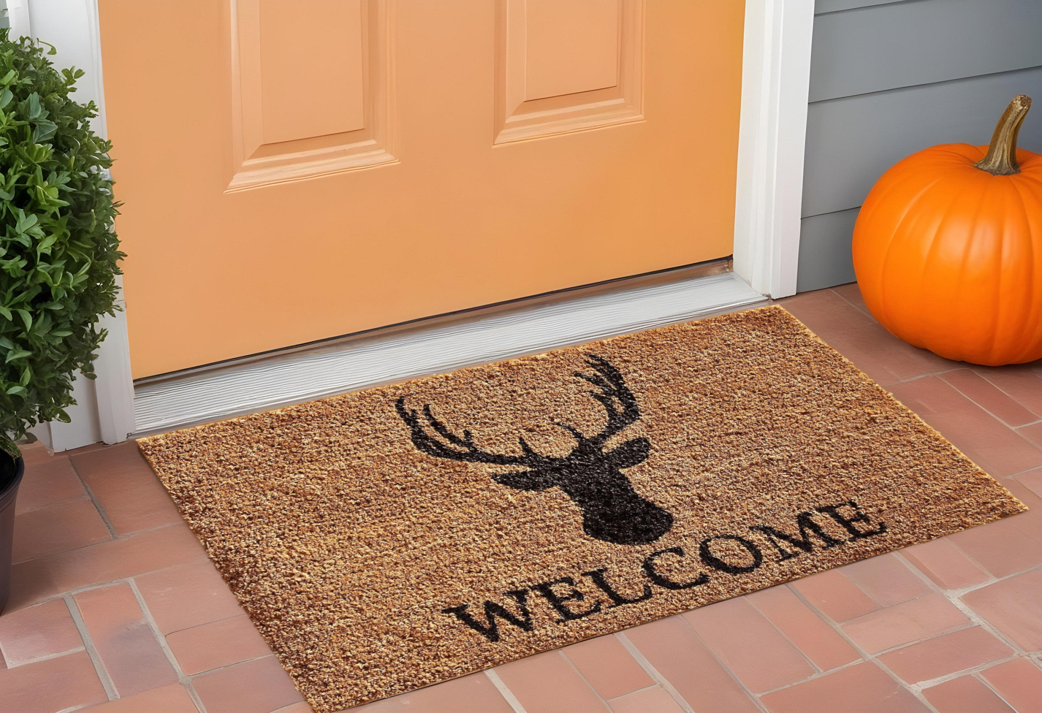 HomeRoots 24" X 36" Natural and Black Coir Stag Welcome Outdoor Door ...