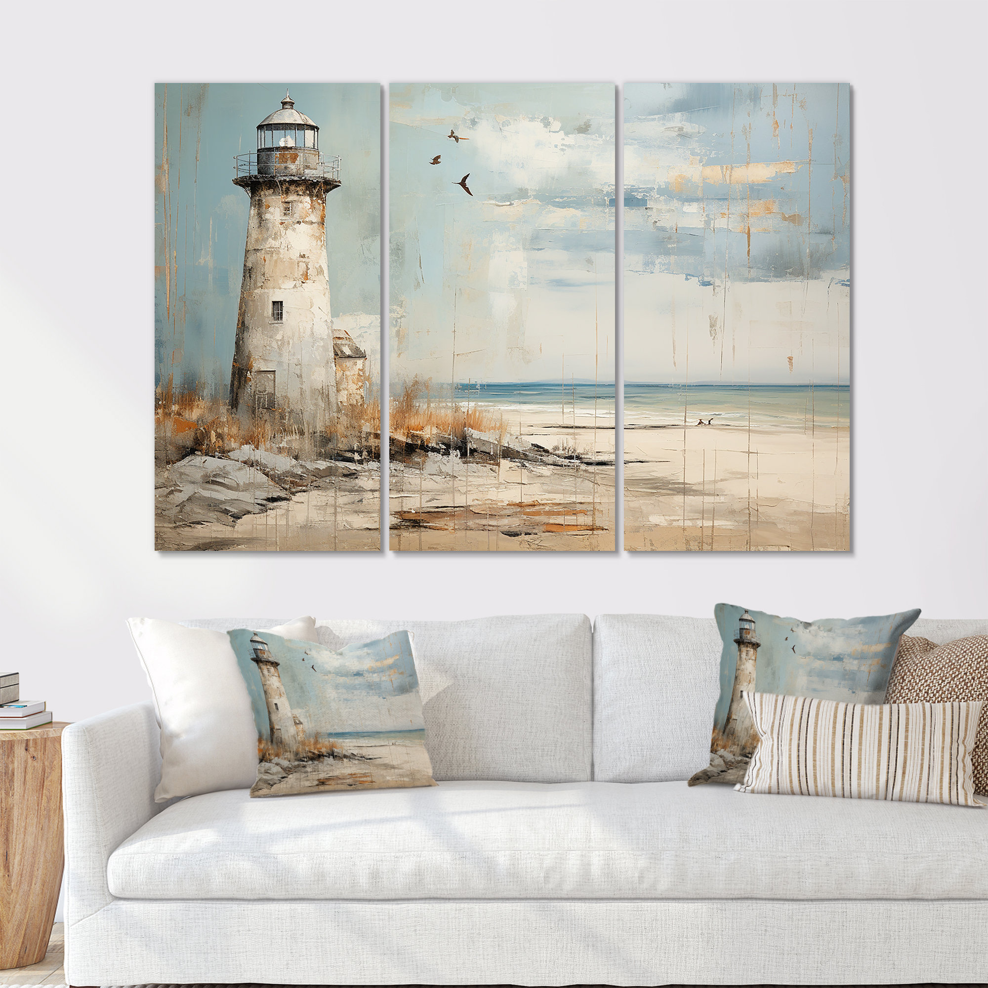 Dovecove Minimal Grey Light House Horizon I - Beach Light House Wall ...