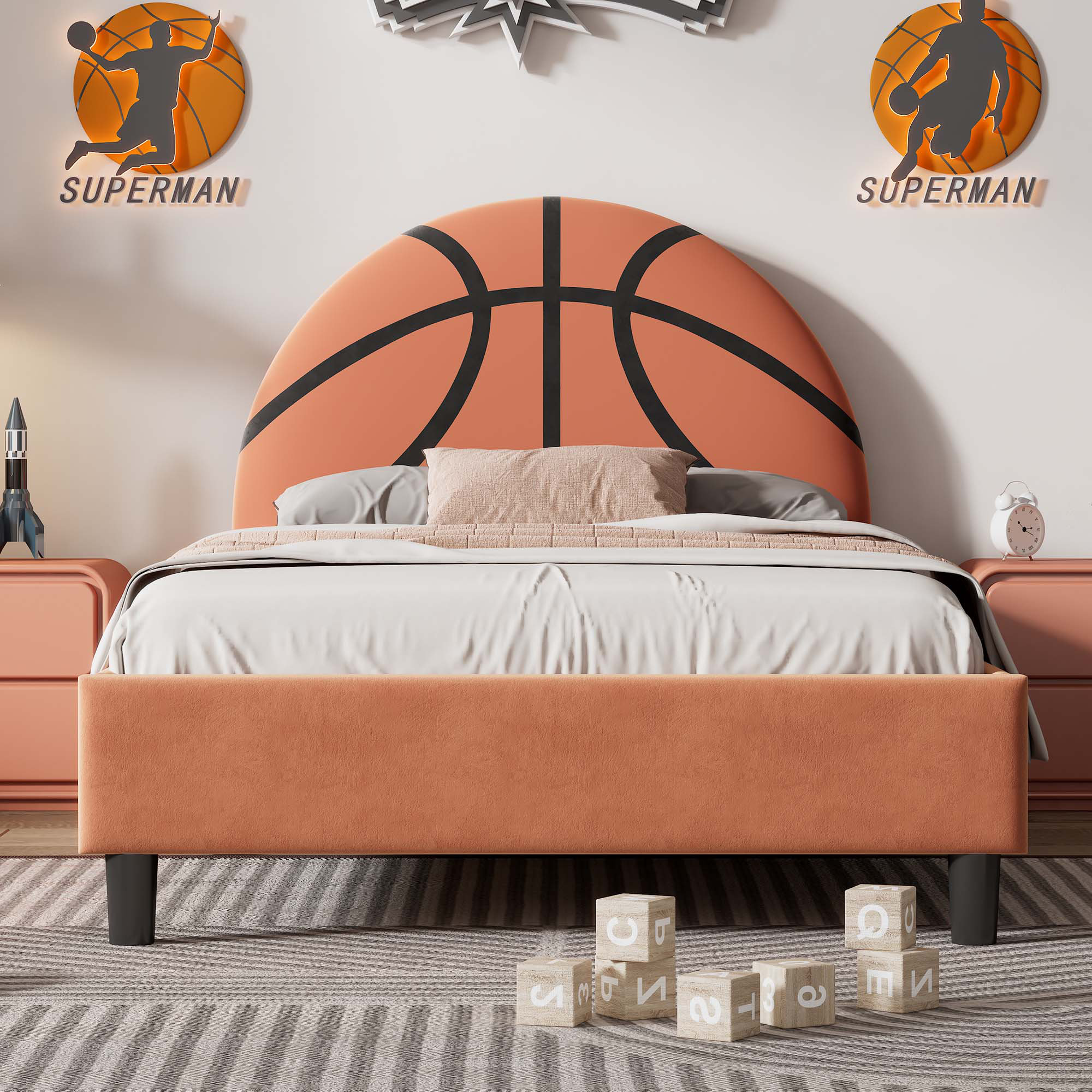 Zoomie Kids Basketball Design Upholstered Platform Bed Sport Style Bed ...