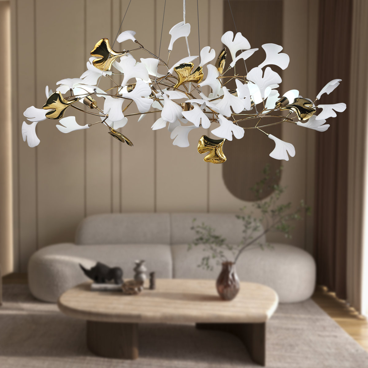 Akari Lanterns Ceramic Ginkgo Leaves Chandelier Lighting D39" | Perigold