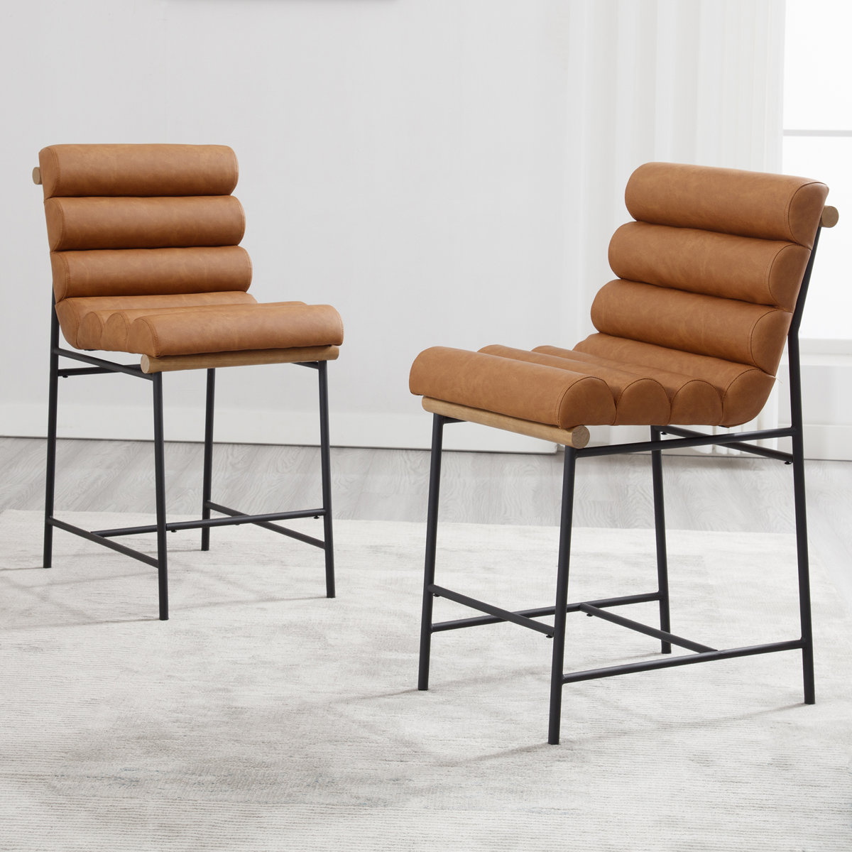 17 Stories Mutsuo Upholstered Faux Leather Counter Stool with Metal ...