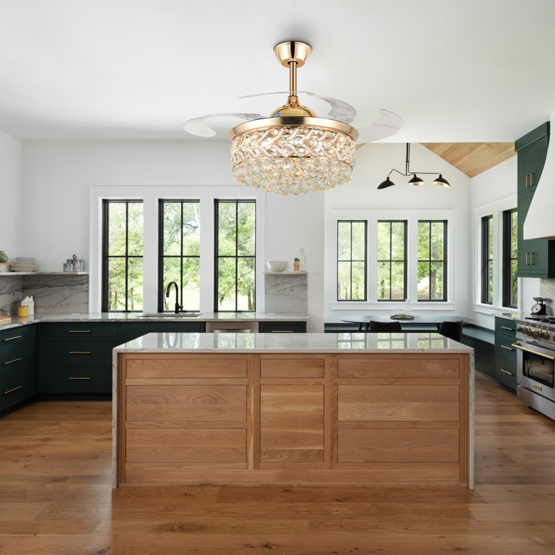 House of Hampton® 42'' Dericka 4-Blade LED Crystal Chandelier Ceiling ...