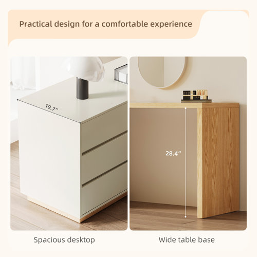 Latitude Run® Berek Vanity Extendable Vanity Table with 6 Drawers ...