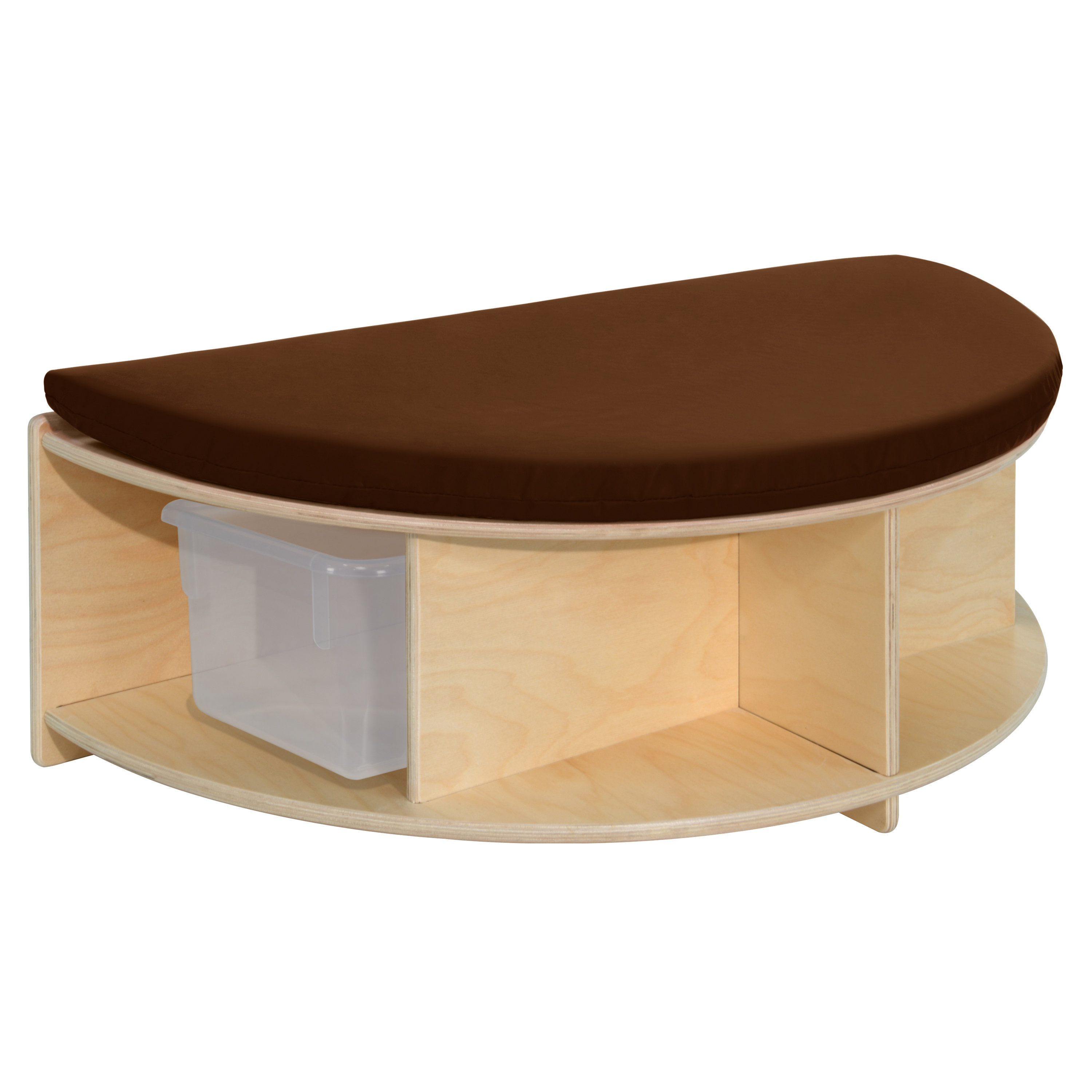 Wood Designs Read-A-Round Half Moon Bench with Brown Cushion and Trays ...