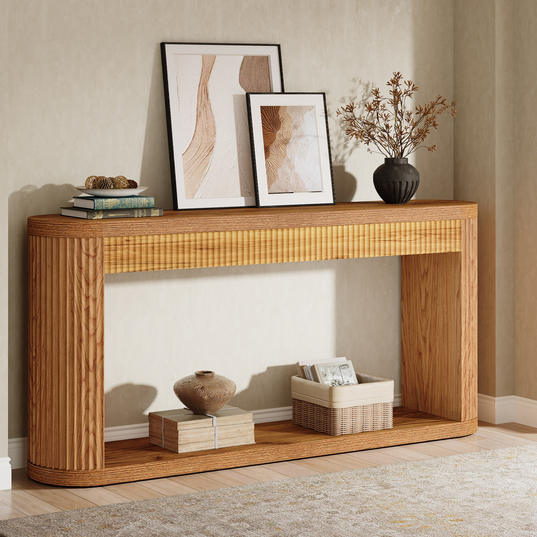 TribeSigns 63" Oval Console Table For Entryway, Narrow Wood Entry Desk ...