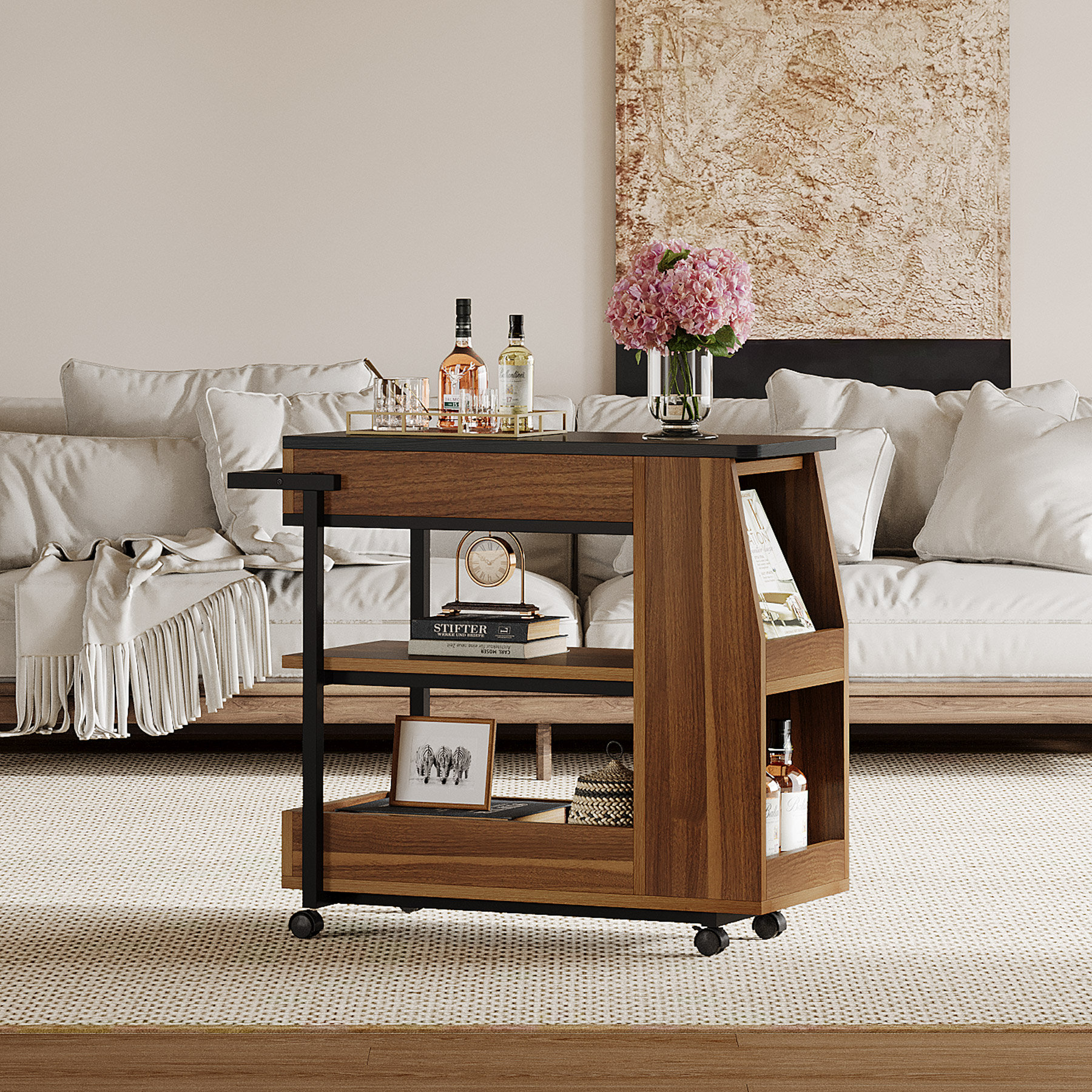 17 Stories 3-tier Rolling End Table With Rotating Tabletop | Wayfair