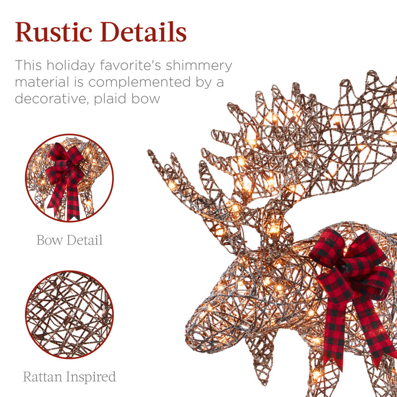 The Holiday Aisle® 2-Piece Moose Family, Lighted Rattan Christmas ...
