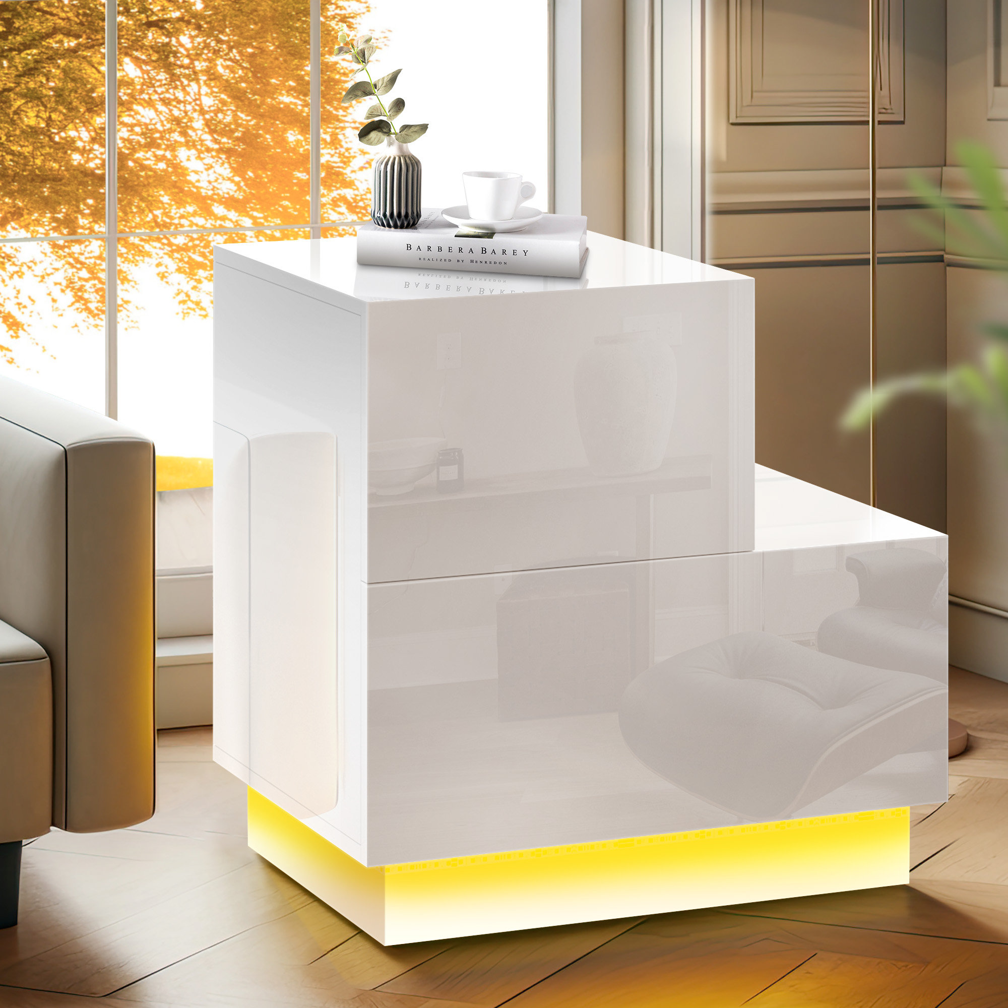 Wrought Studio™ LED Nightstand With Drawers | Wayfair