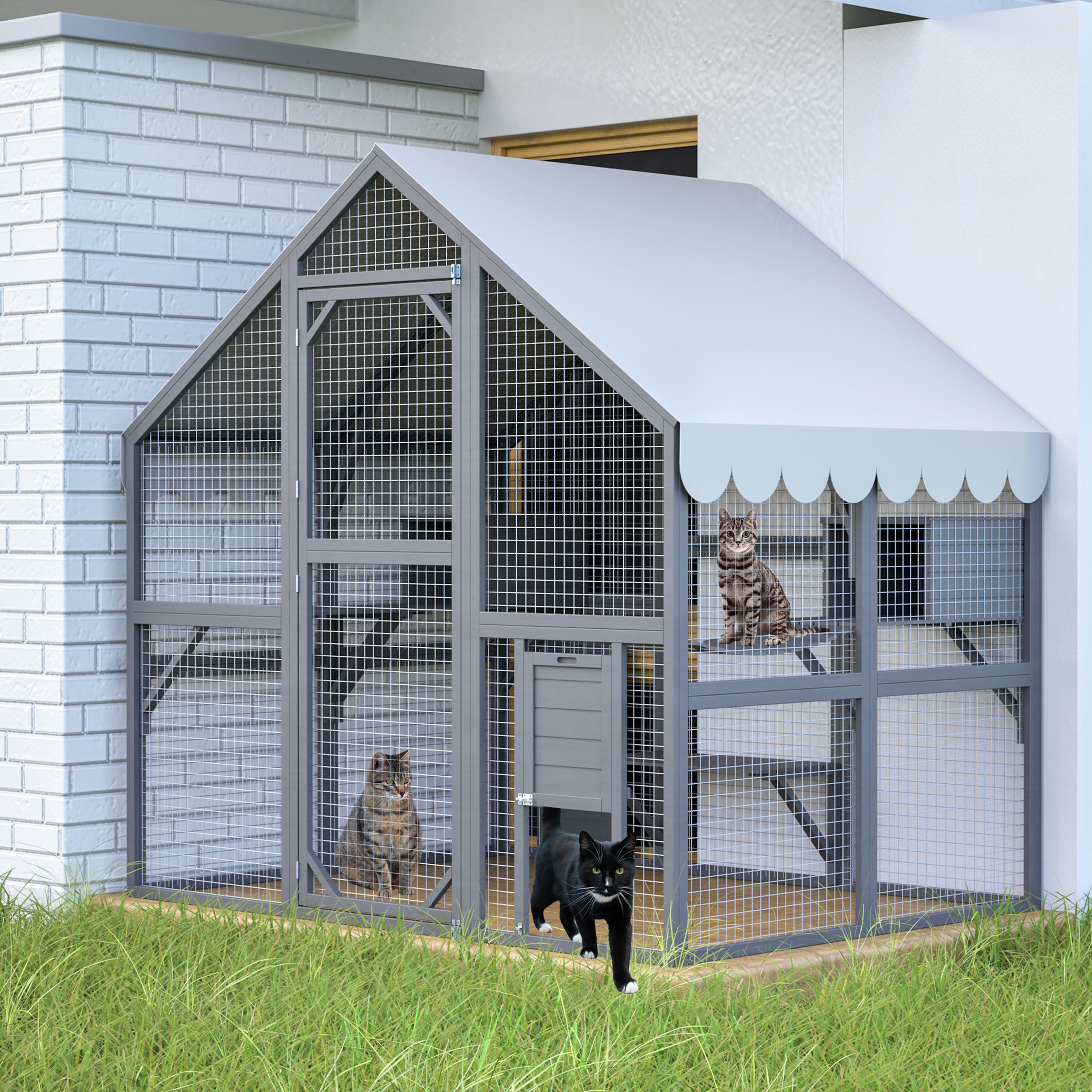 Tucker Murphy Pet™ Grey Luxury Wooden Cat Run Enclosure Walk-In Cat ...