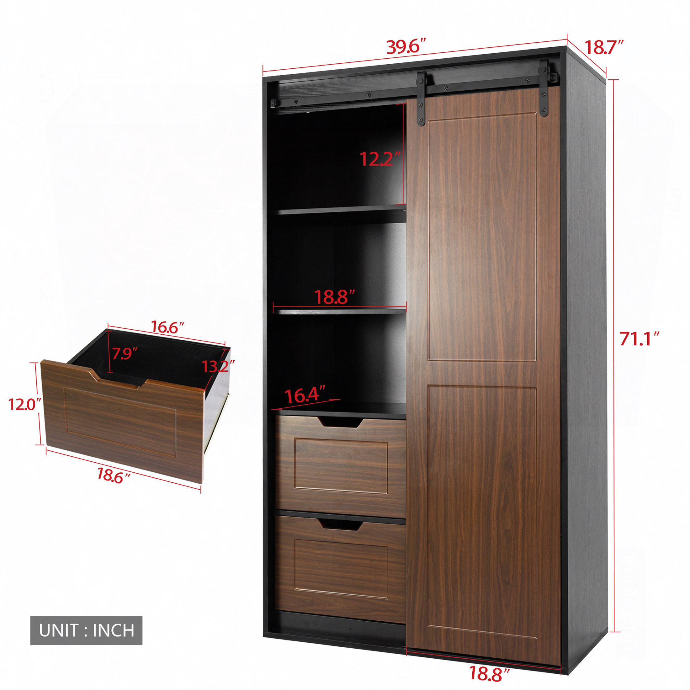 Gracie Oaks 71-Inch Closets,Large Closetslaundry Cabinets,Plastic Suction Process,Farmslide ...