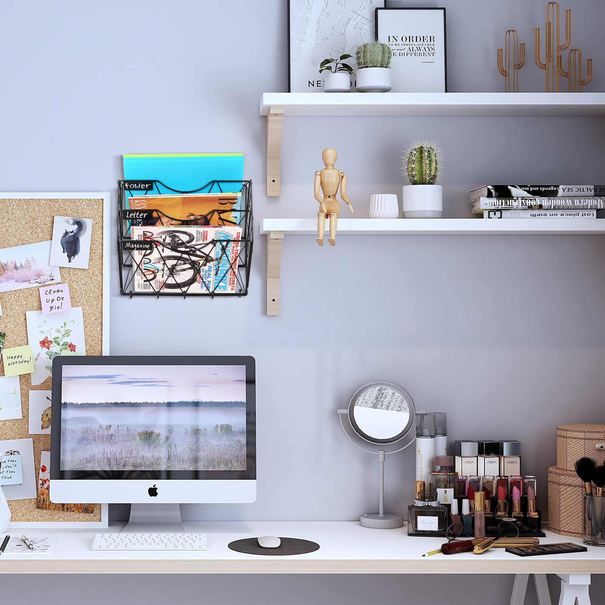 XMVJHOME Wall Mounted File Organizer With Key Hooks - 3 Tier Metal ...