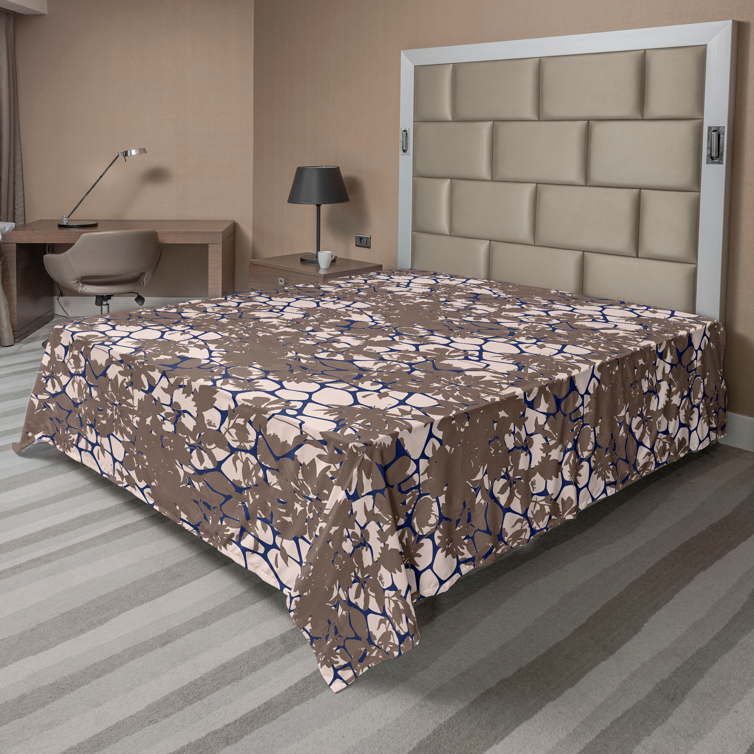 Ambesonne Nature Flat Sheet Irregular Shapes Flora Plot Pale Chocolate ...