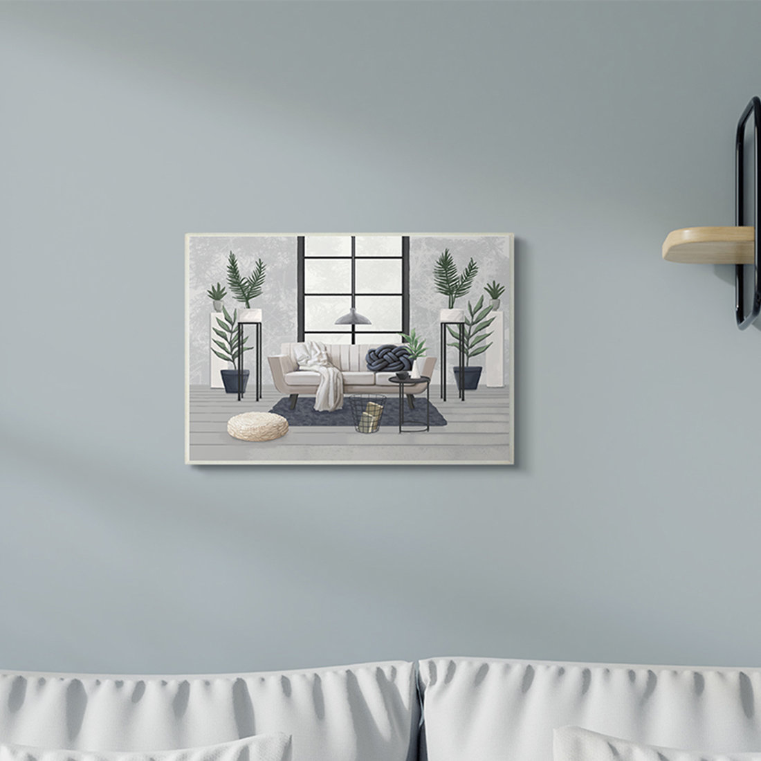 Ebern Designs " Modern Living Room Interior Design Blue Grey Painting ...