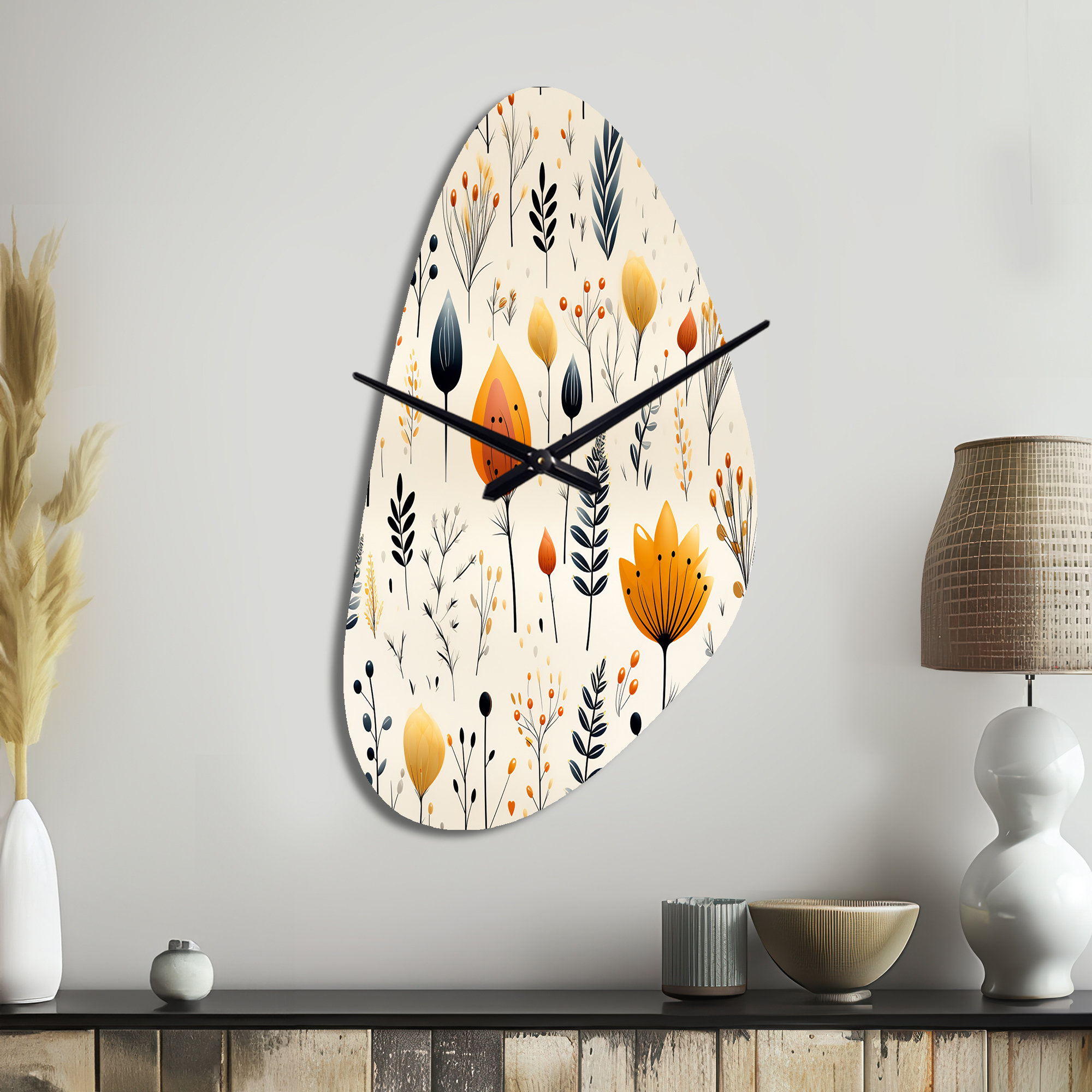 Design Art Nordic Ivory And Beige Floral Charm - Floral Asymmetrical ...