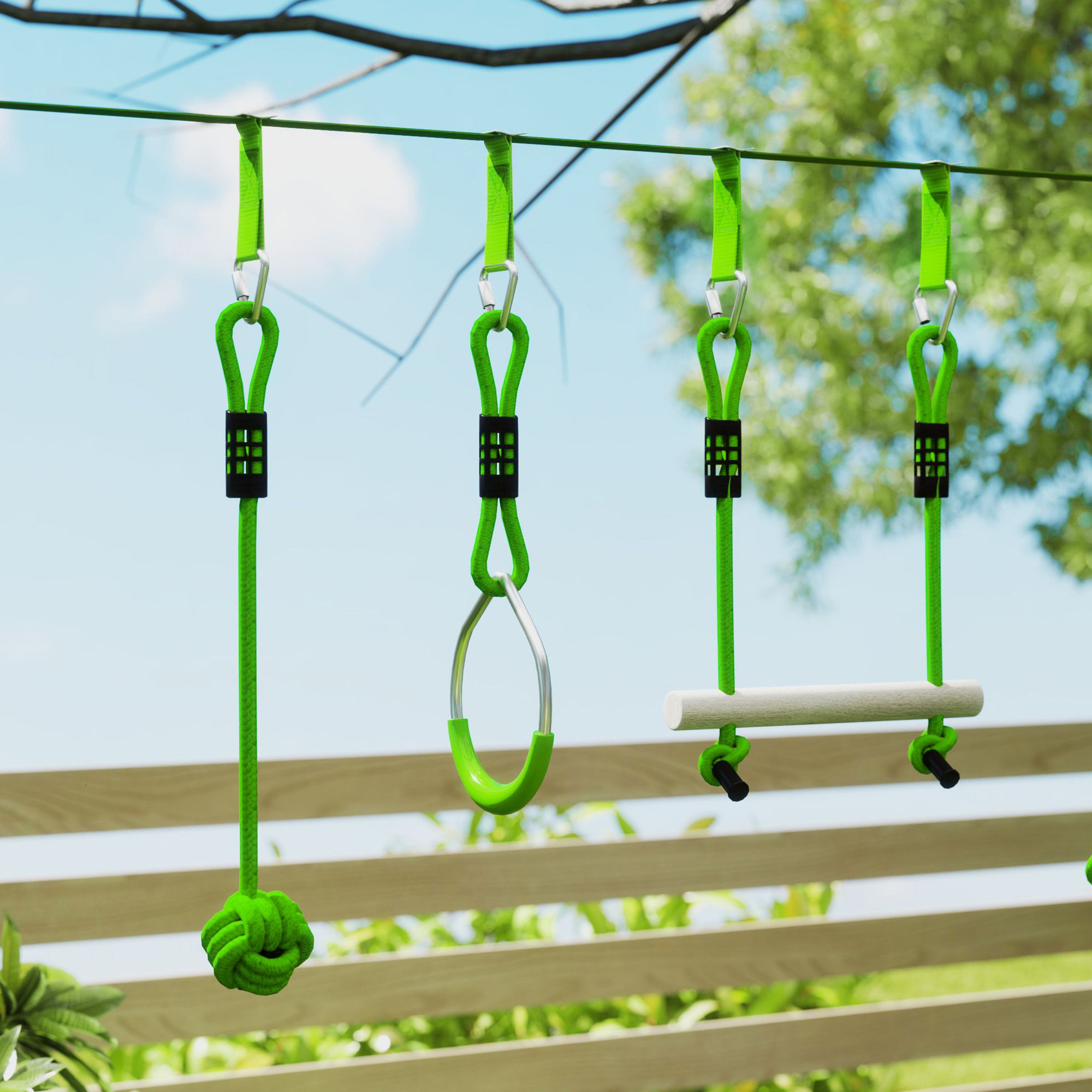 Qaba 10 Piece Obstacle Course for Kids, with 2 Monkey Bars, 2 Gym Rings ...