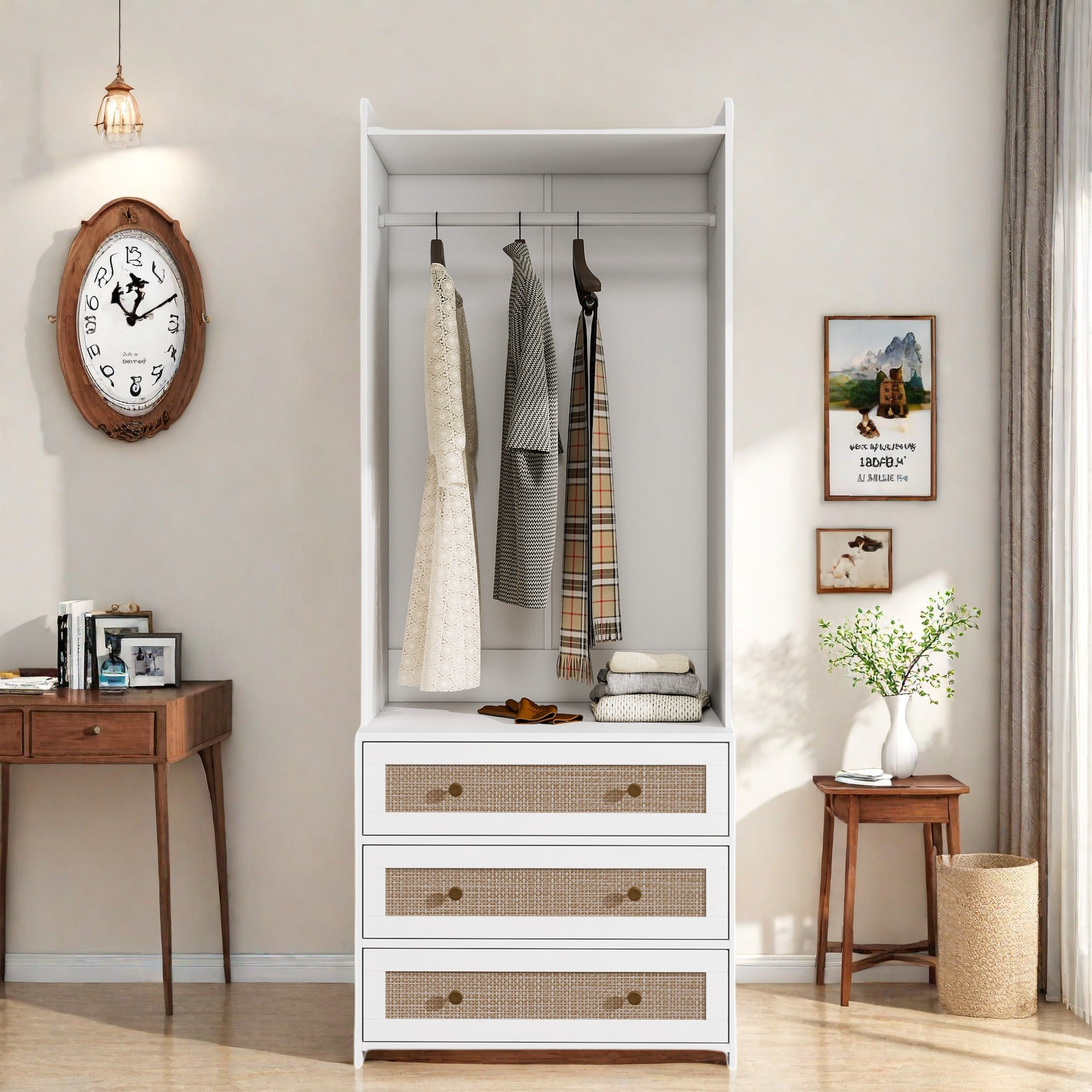 Bay Isle Home™ High Wardrobe With 3 Drawers And Horizontal Rod | Wayfair