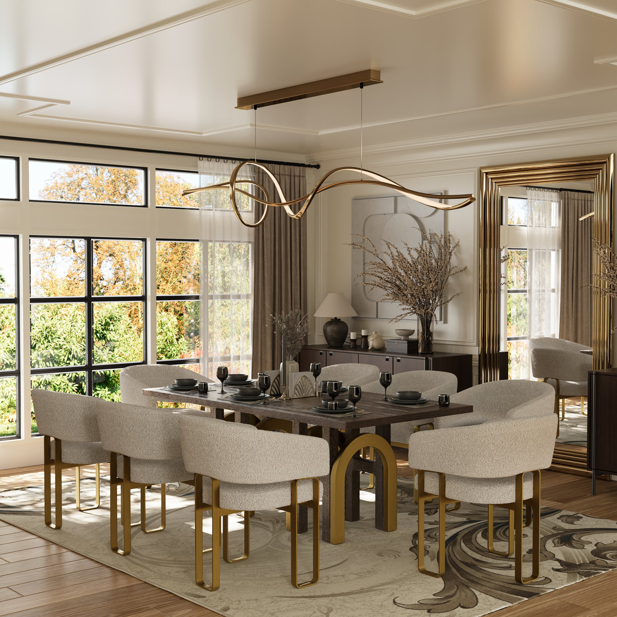 Mercer41 94 Inch Wood Dining Table With H-Shaped Wood Base And Polished ...