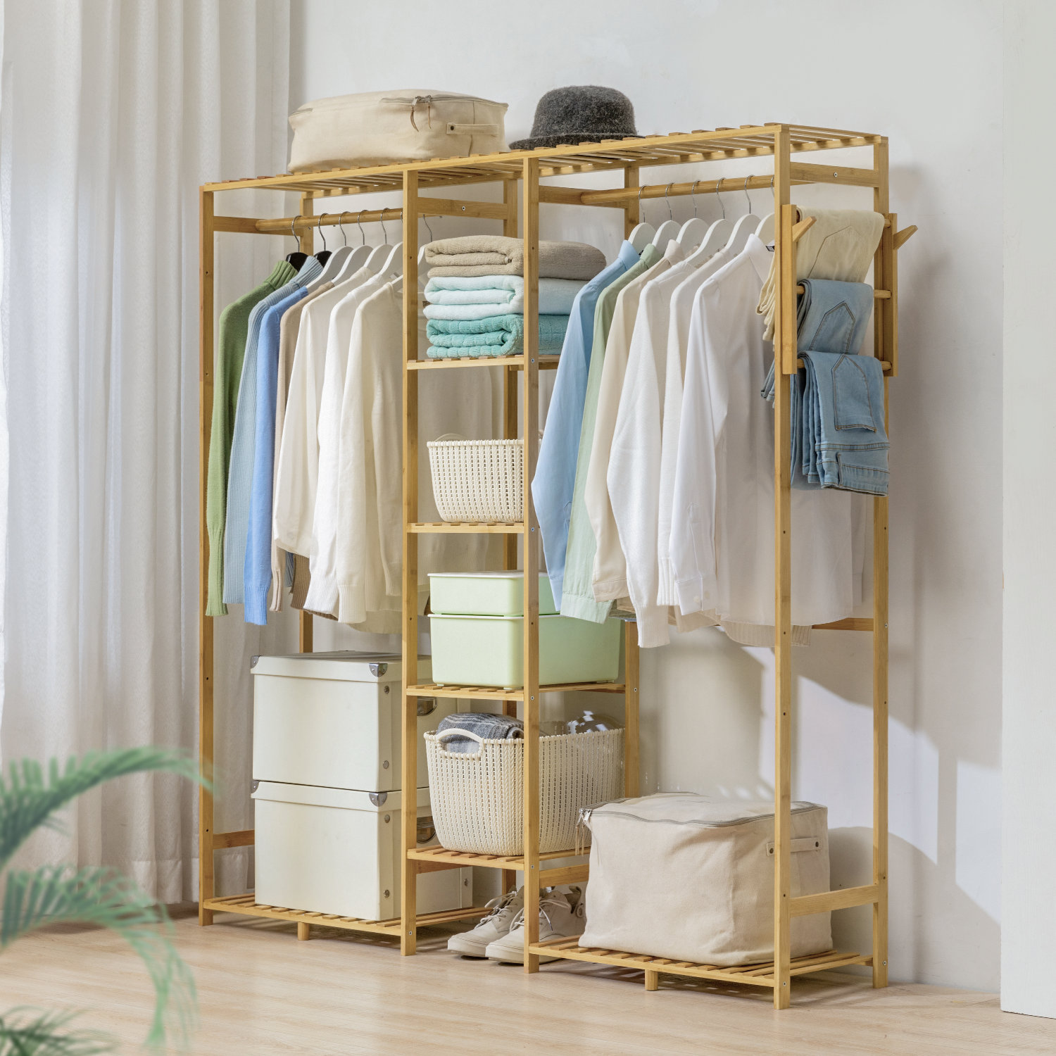 Latitude Run® 6 Tiers Modern Bamboo Clothing Stand with Pants Scarves ...