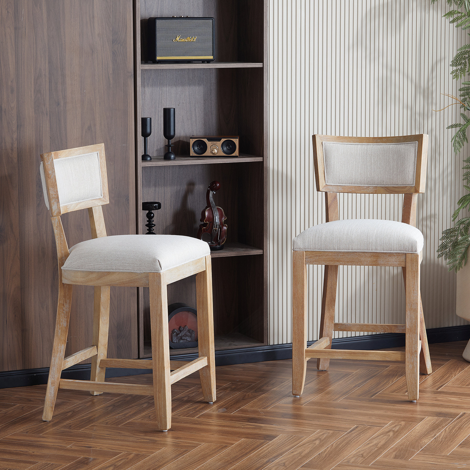 Hokku Designs 26.5" Counter Stools Set of 2, Upholstered Counter Height ...