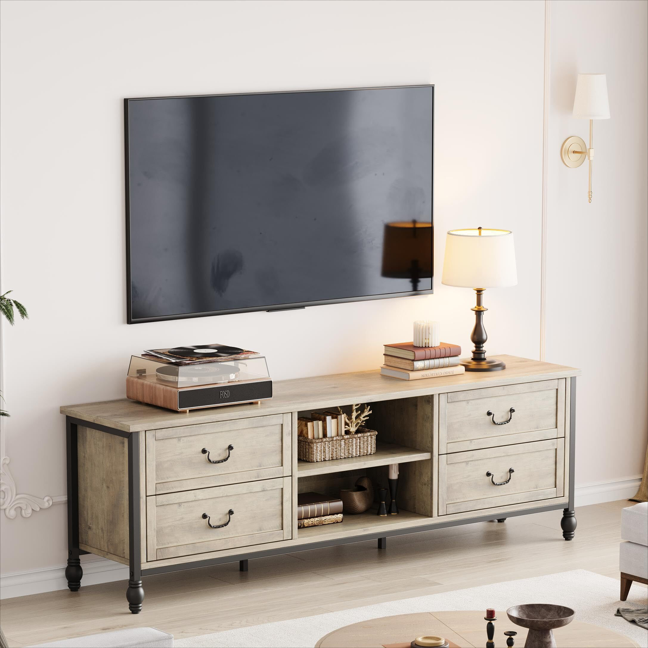 Charlton Home® Modern 65 Inch TV Stand with Storage, Retro ...