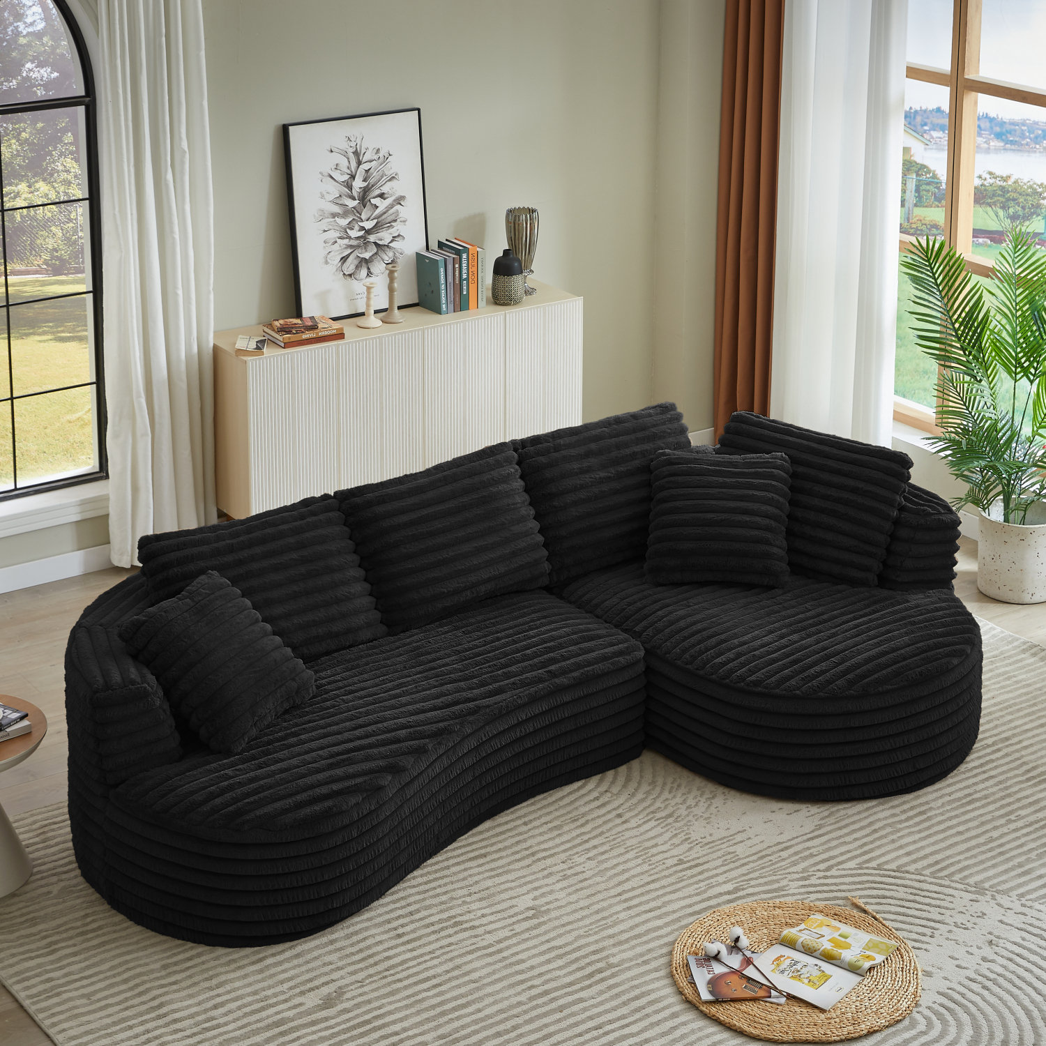 Ivy Bronx Modern Curved L-Shape Luxury Sectional Sofa with Minimalist ...
